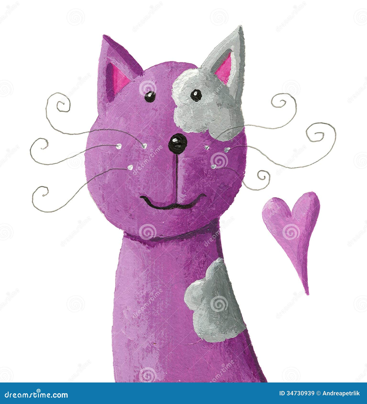 Cute purple cat stock illustration. Illustration of romantic - 34730939