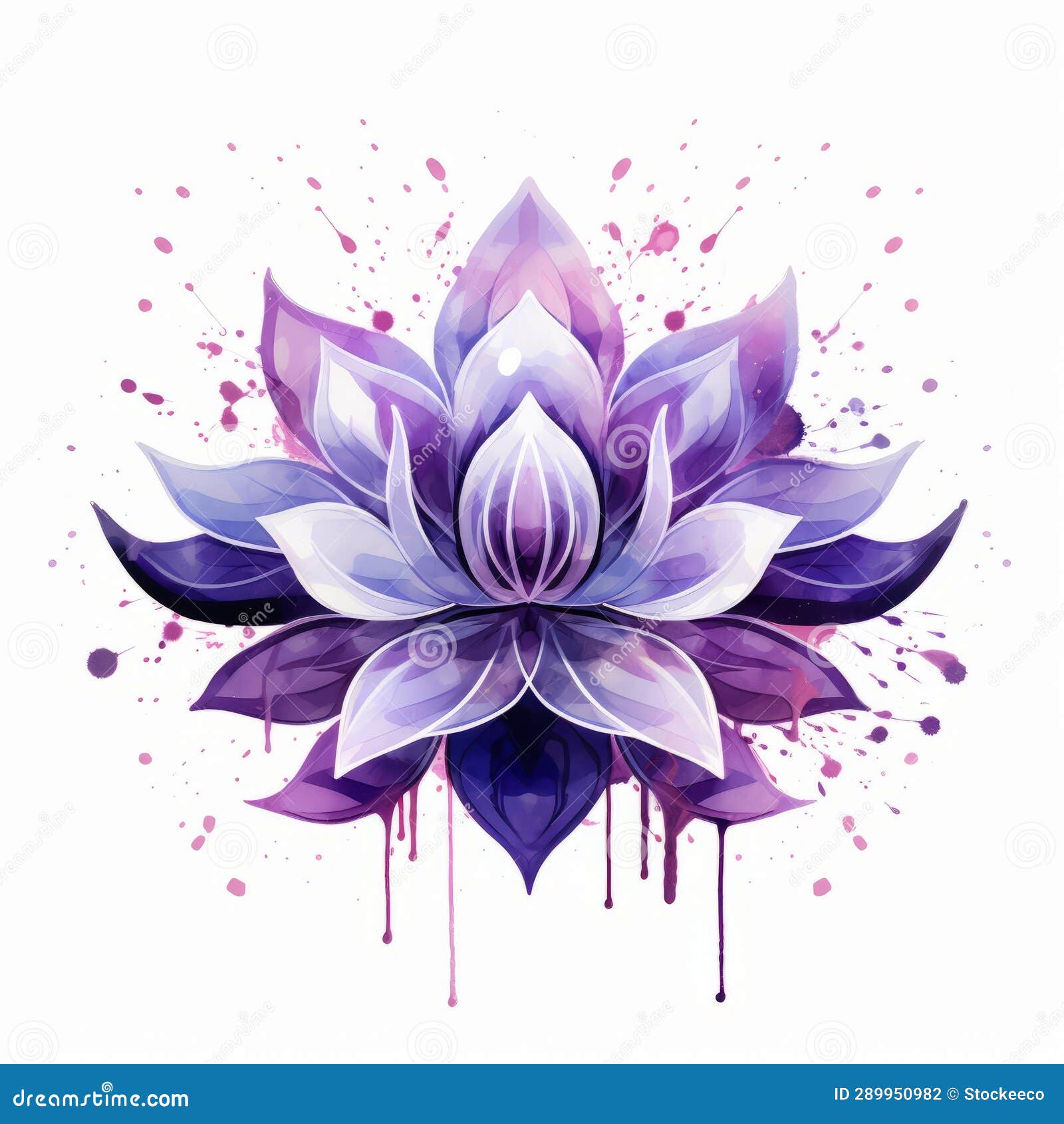 Abstract Watercolor Purple Lotus Flower Painting on White Background ...