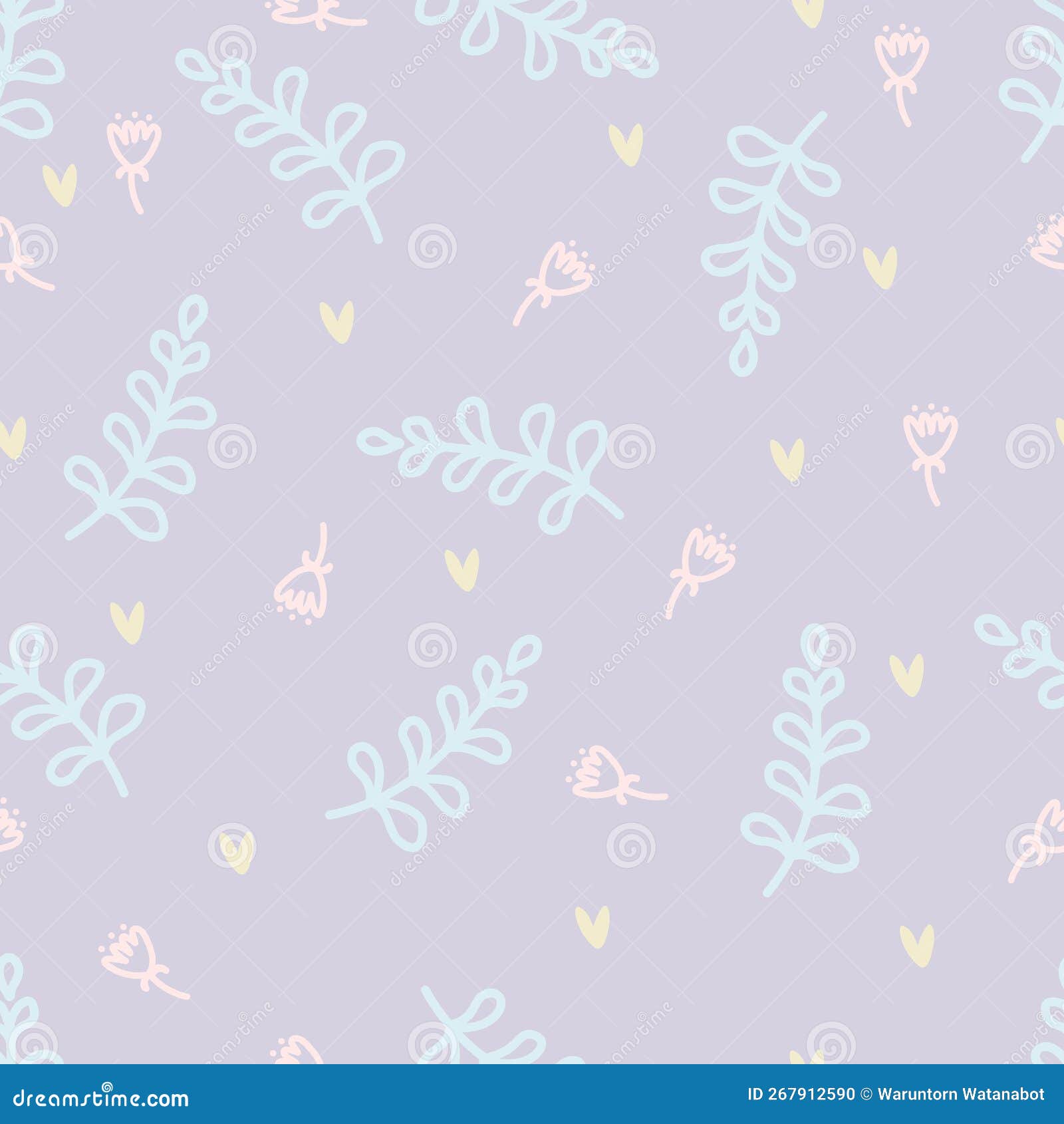 Cute Purple Pastel Tiny Plants Spring Doodle Pattern Stock Vector ...