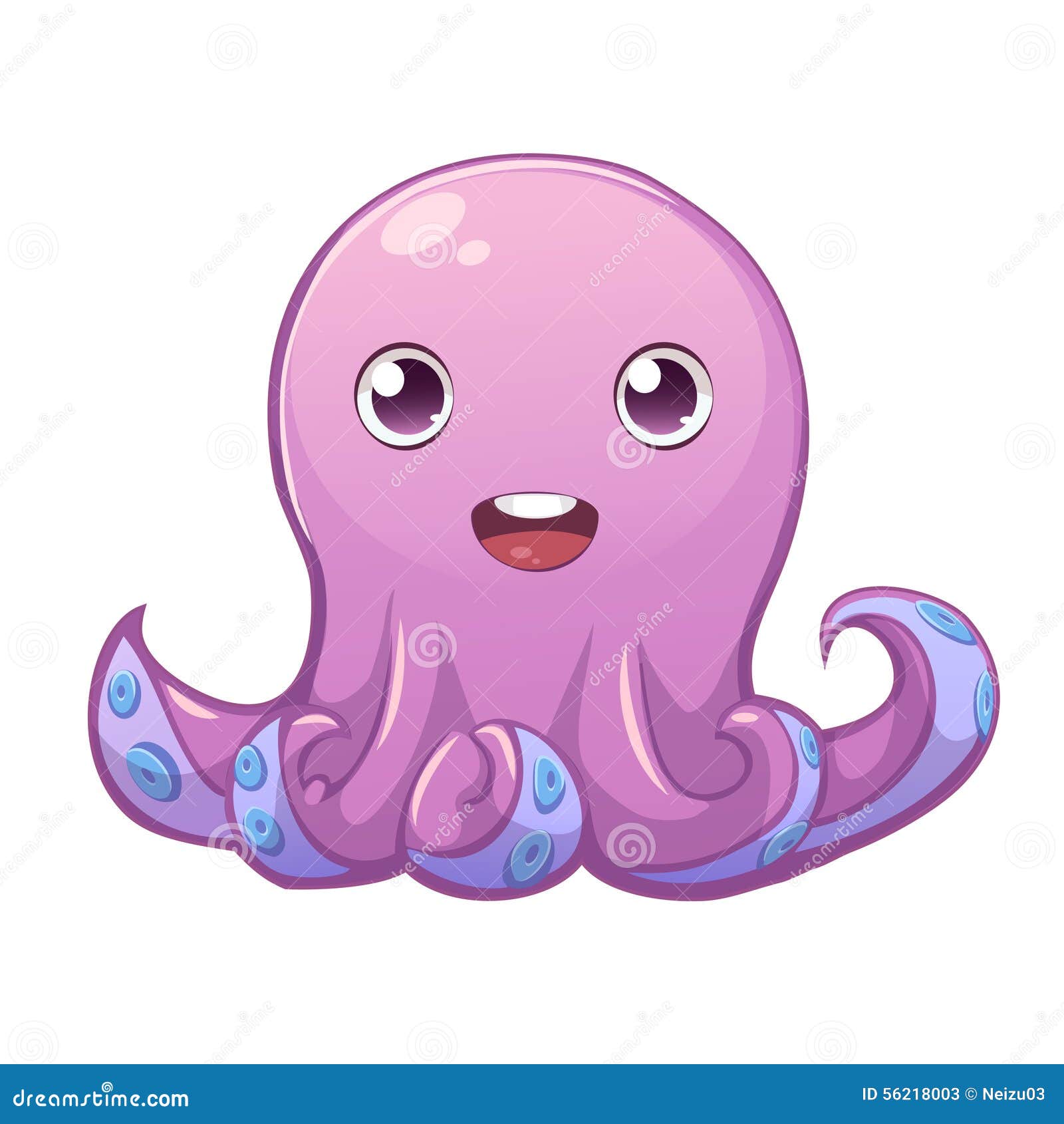Cute Purple Smiling Octopus Stock Illustration - Illustration of ocean ...