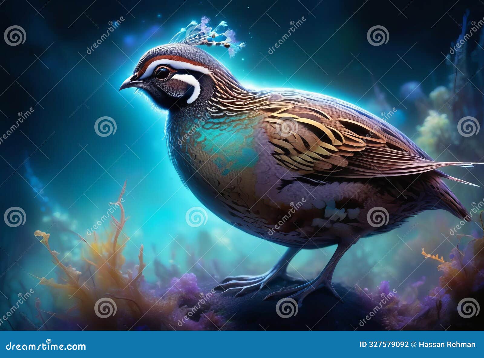 A Cute Quail with Shimmering Backgrounds Stock Illustration ...