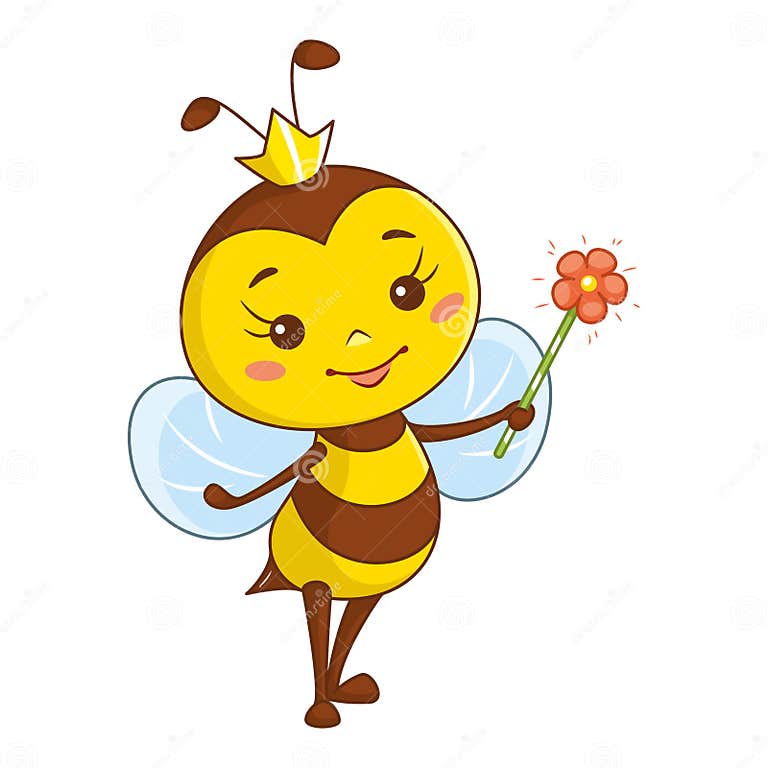 Cute Queen Bee Cartoon Vector Illustration Stock Illustration