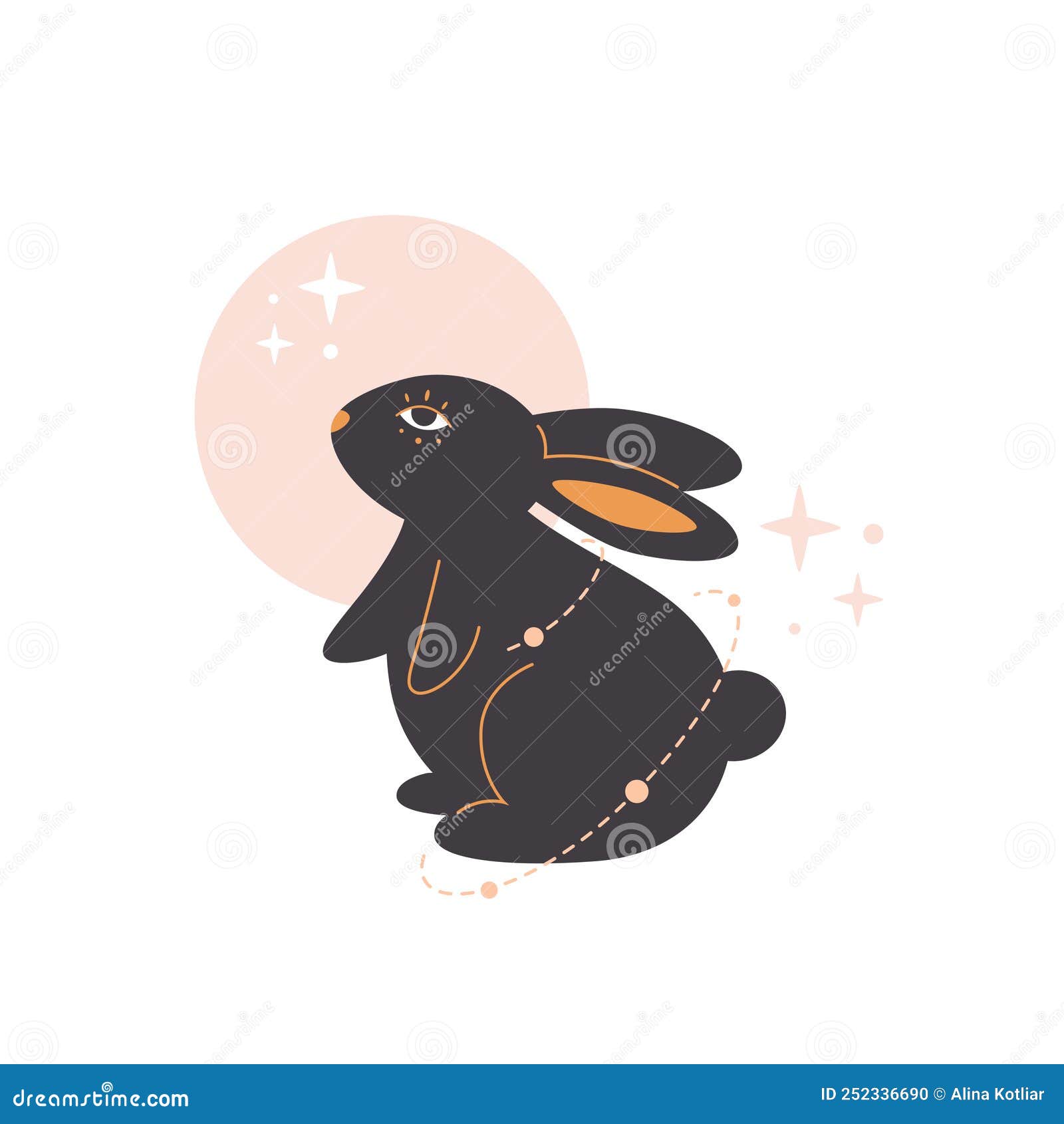 Cute Rabbit with Astrology Elements. Year of the Rabbit. Hand Drawn ...