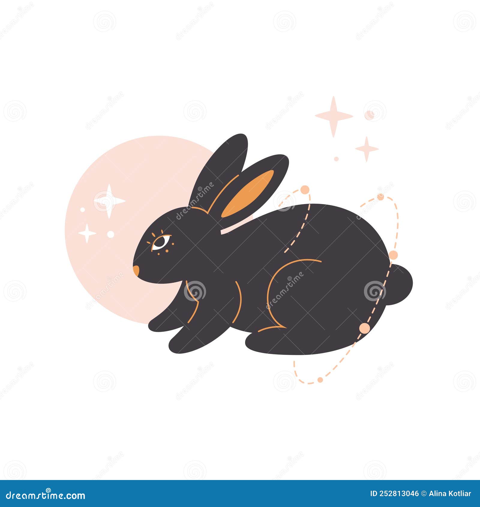 Cute Rabbit with Astrology Elements. Year of the Rabbit. Hand Drawn ...