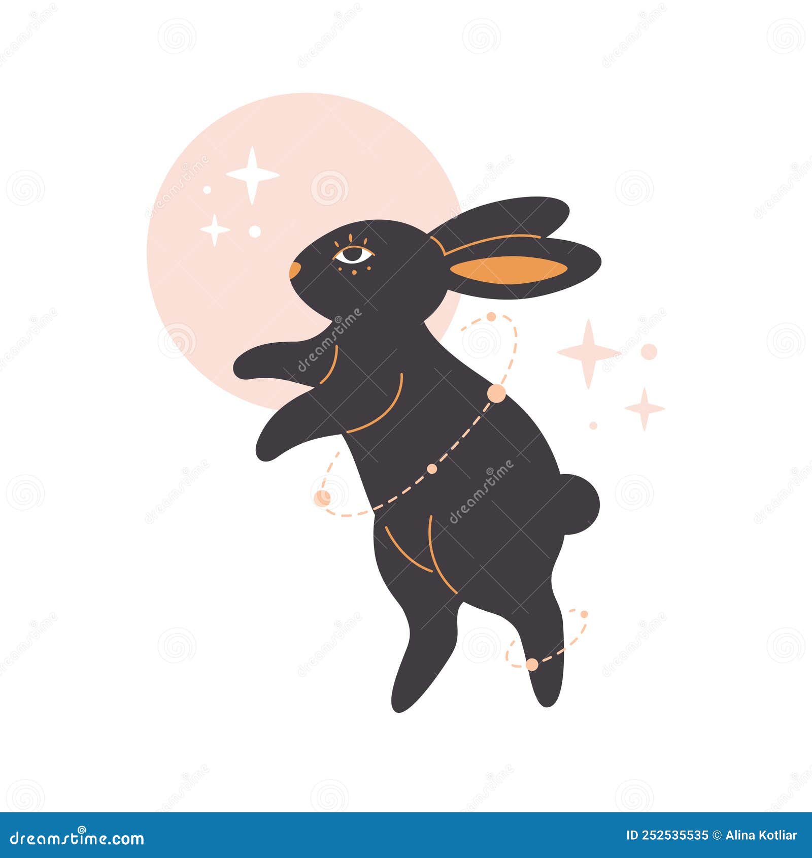 Cute Rabbit with Astrology Elements. Year of the Rabbit. Hand Drawn ...