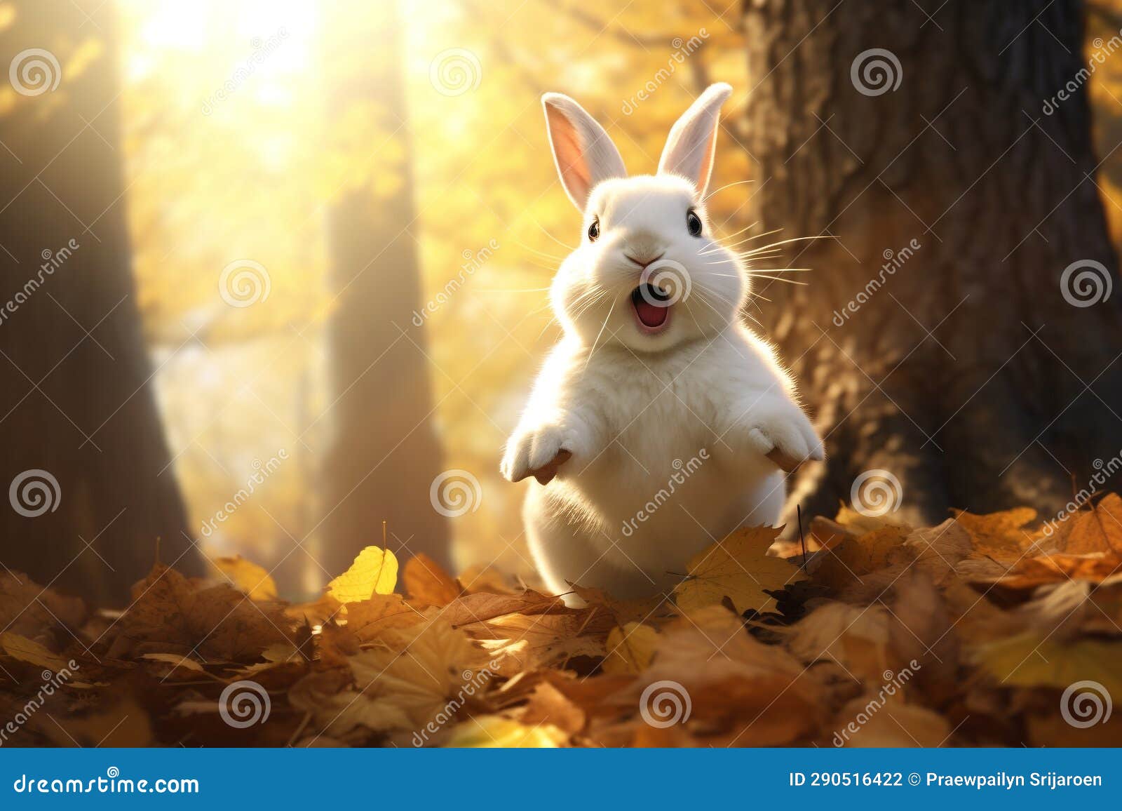 Cute Rabbit in the Autumn Forest with Autumn Leaves Stock Photo - Image ...