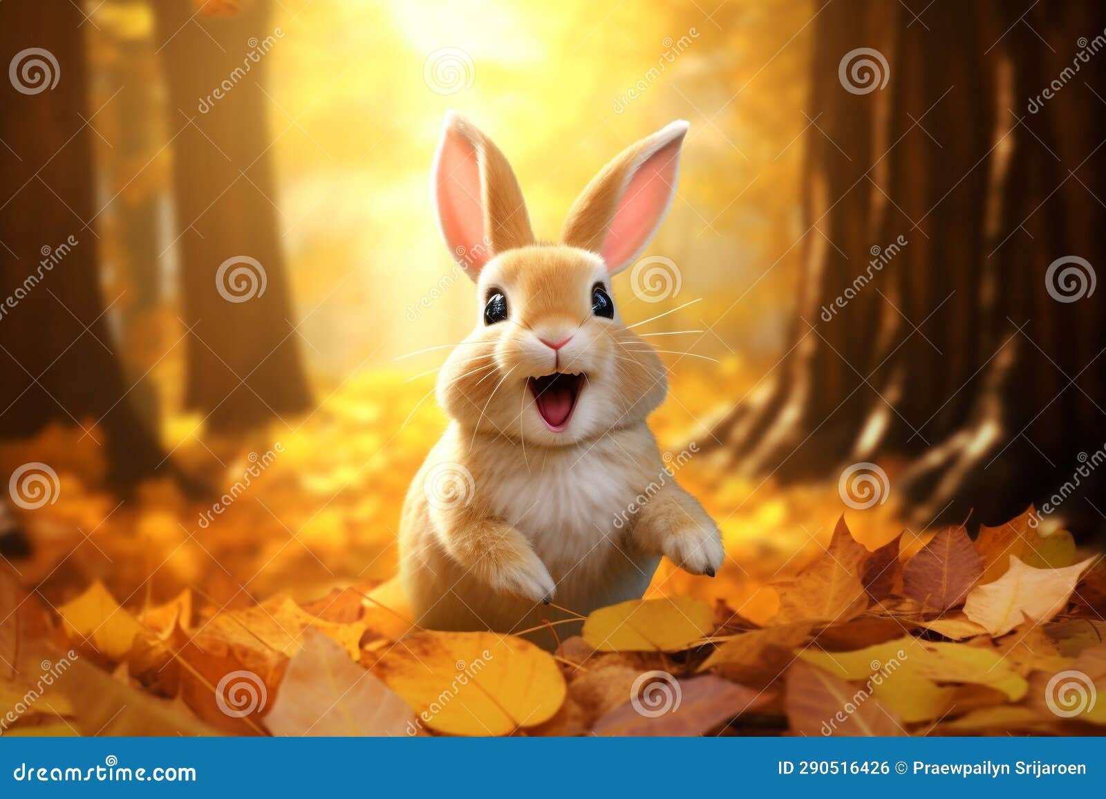 Cute Rabbit in the Autumn Forest with Autumn Leaves Stock Photo - Image ...