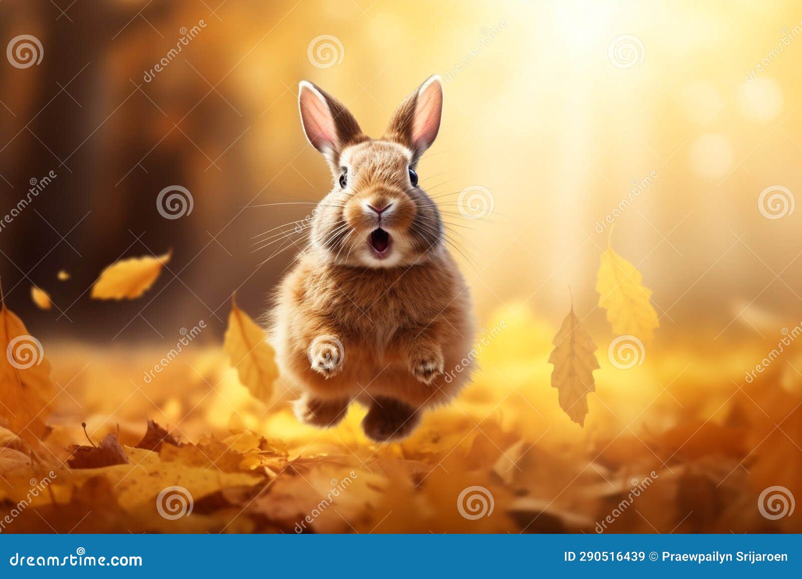 Cute Rabbit in the Autumn Forest with Autumn Leaves Stock Image - Image ...