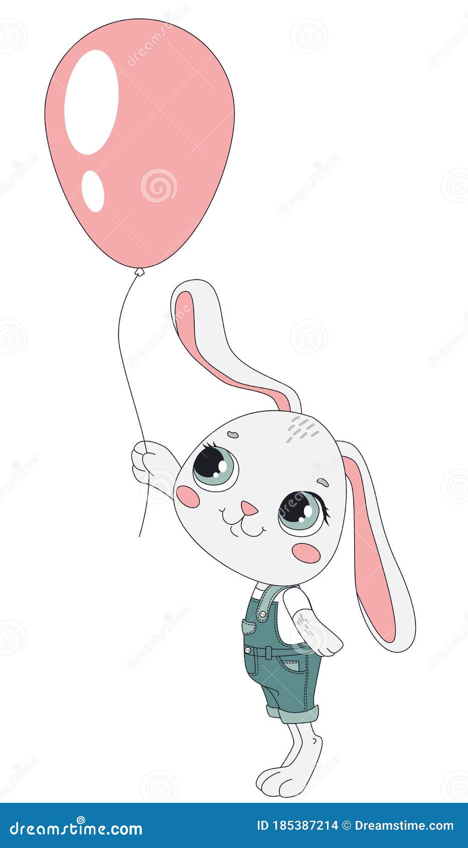 Cute rabbit with ballon stock vector. Illustration of little - 185387214