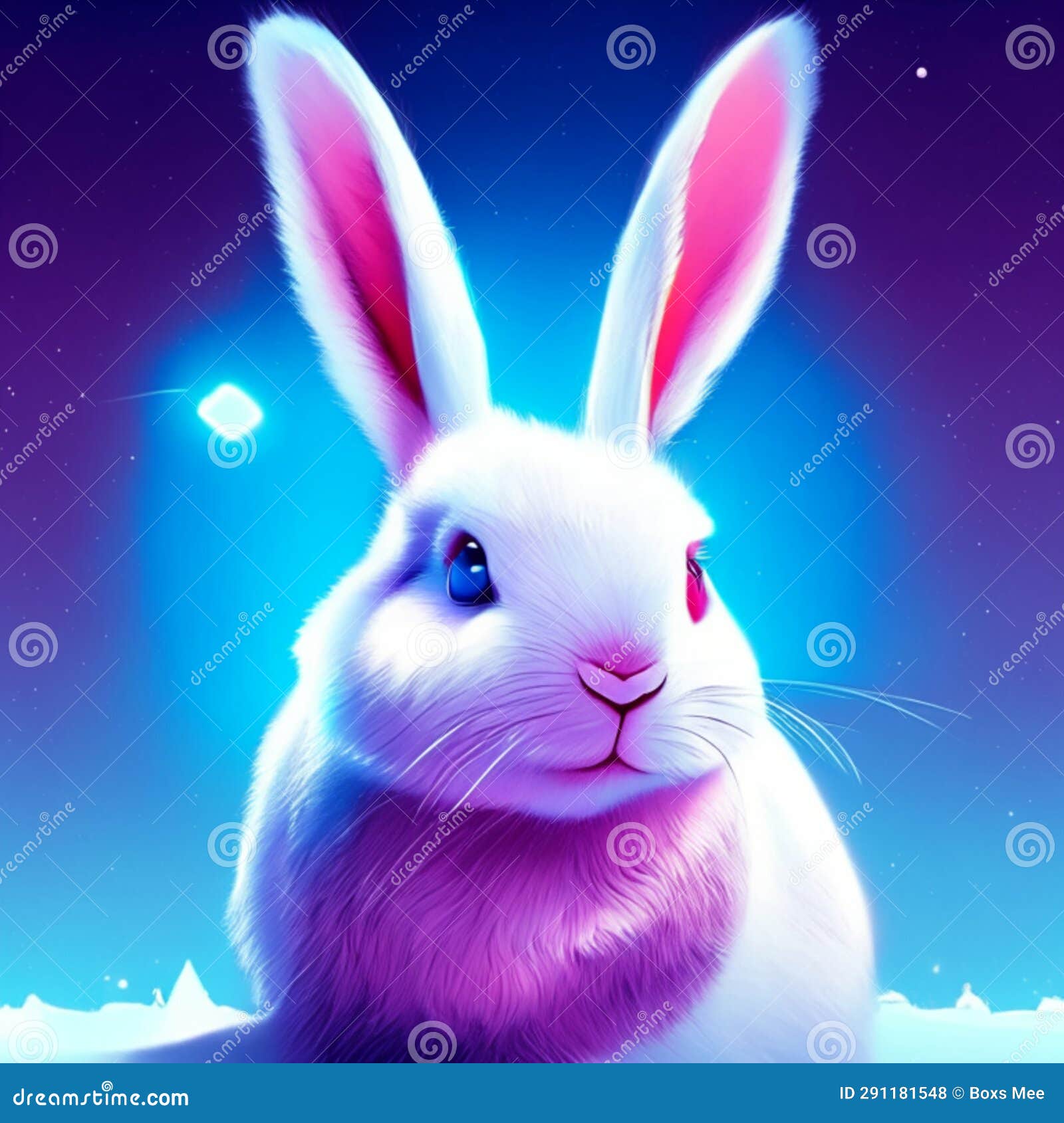 Cute Rabbit on Blue Background. 3d Rendering, 3d Illustration Stock ...