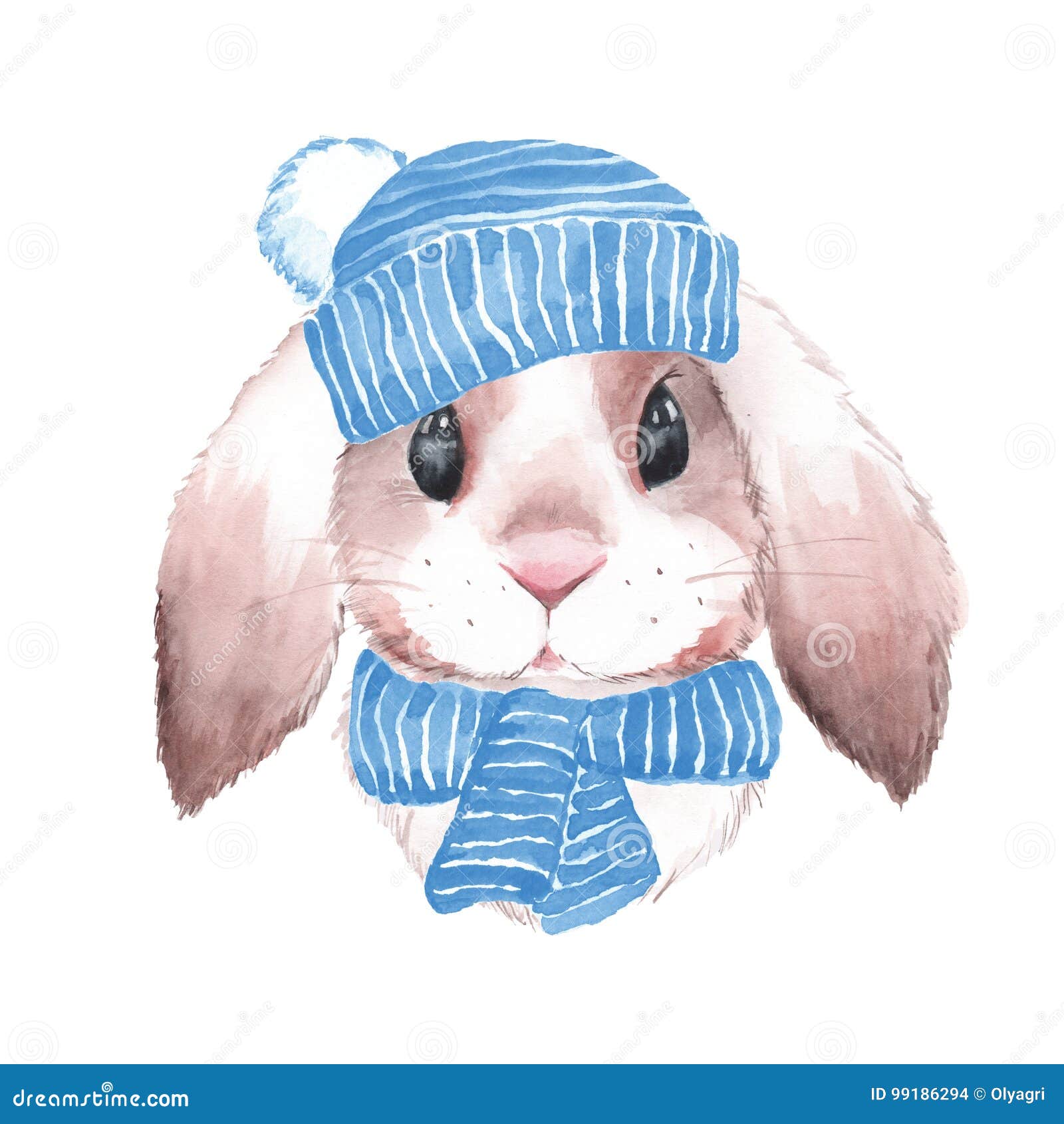 Cute Rabbit in Blue Hat. Watercolor Illustration Stock Illustration ...