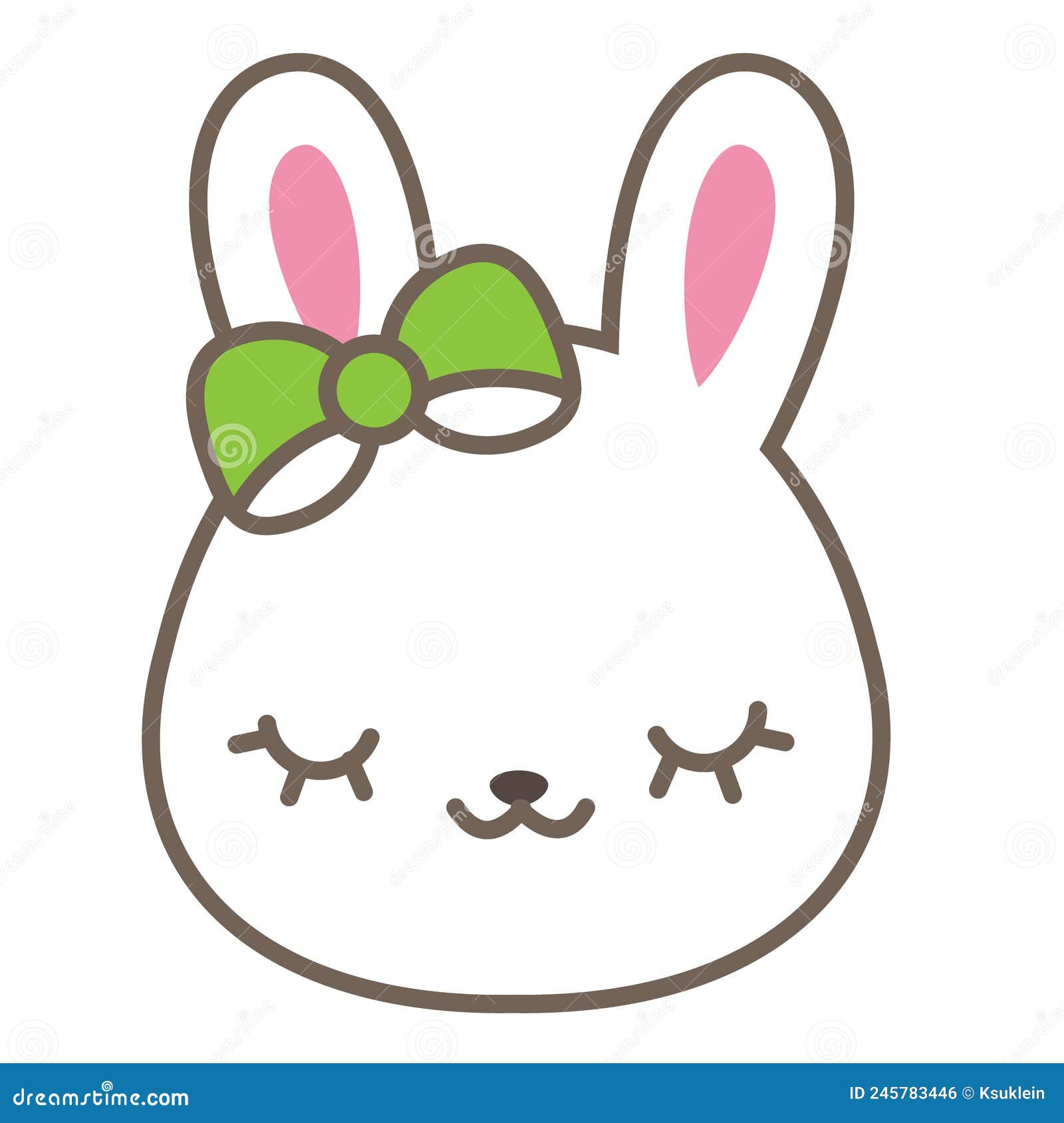 Cute Rabbit with Bow. Bunny Face in Kawaii Style Stock Vector ...