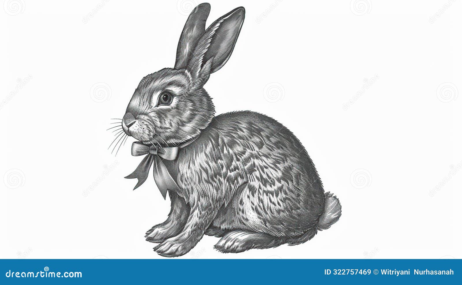 Cute Rabbit with a Bow in Engraving Style Stock Illustration ...