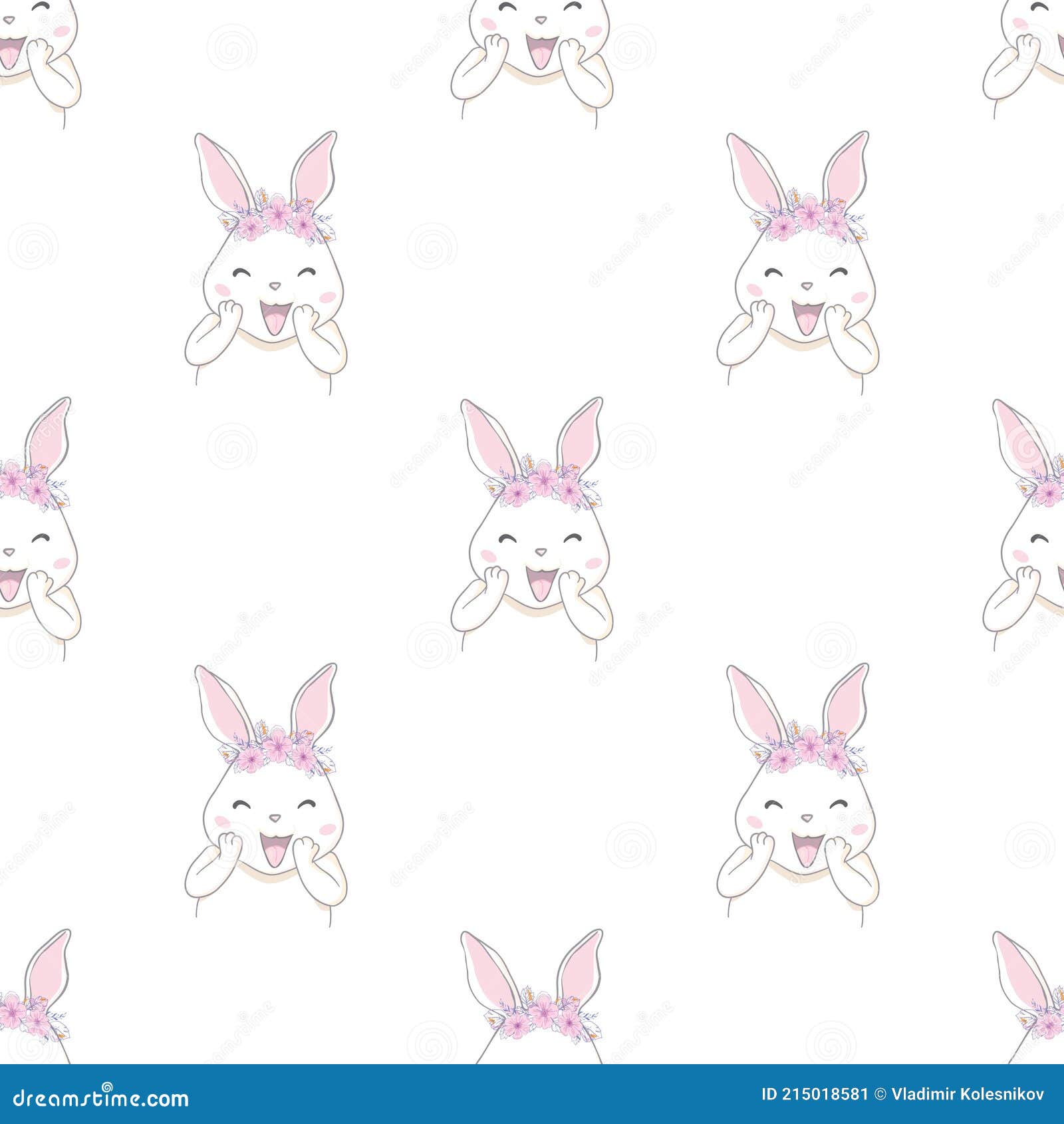 Cute Rabbit with Bow Sketch Vector Illustration Pattern Seamless Stock ...