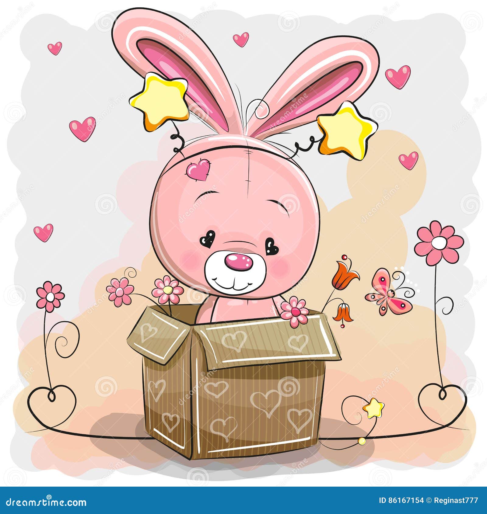 Cute Rabbit in a box stock vector. Illustration of greeting - 86167154