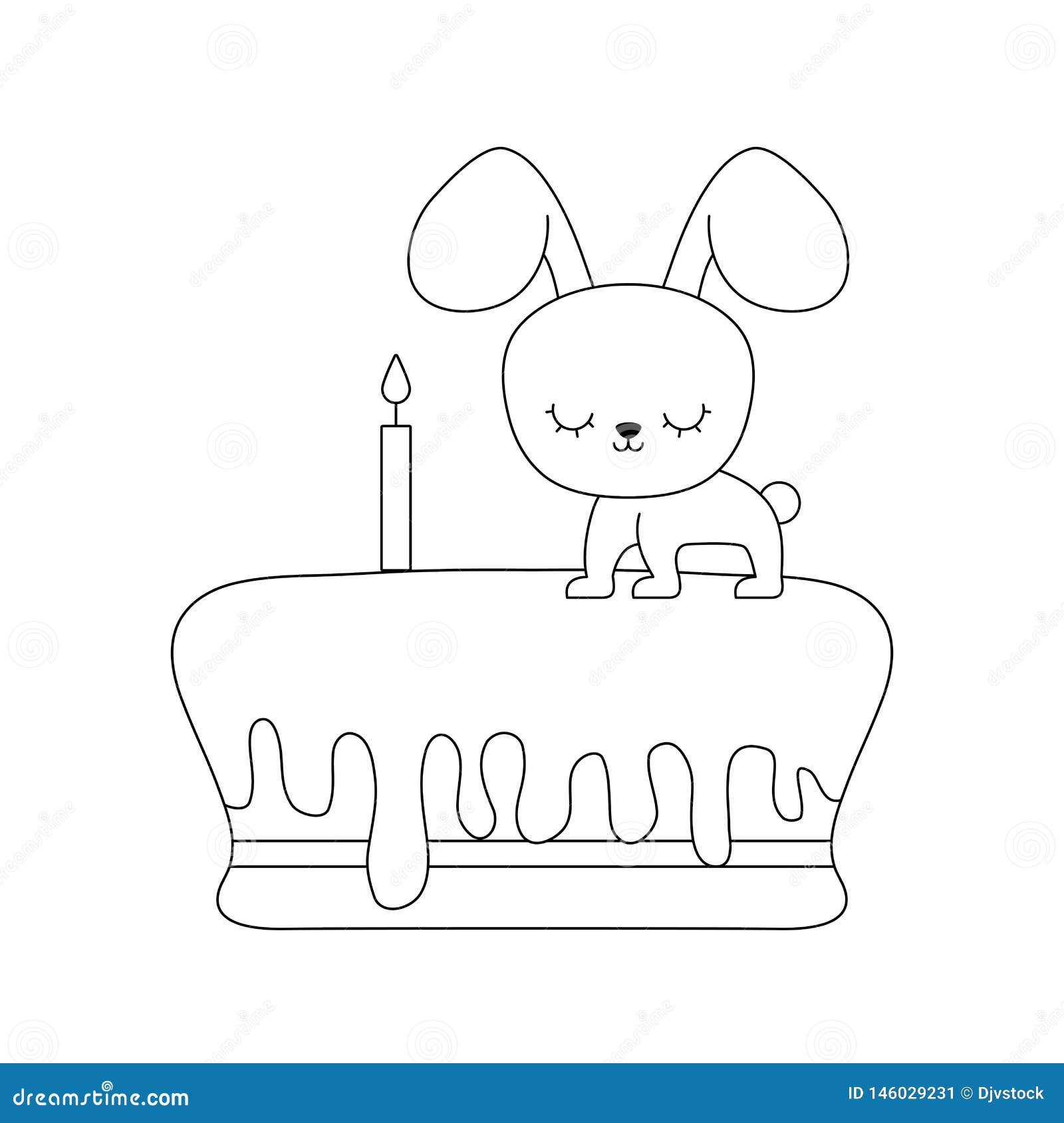 Cute Rabbit in Cake of Birthday Stock Illustration - Illustration of ...