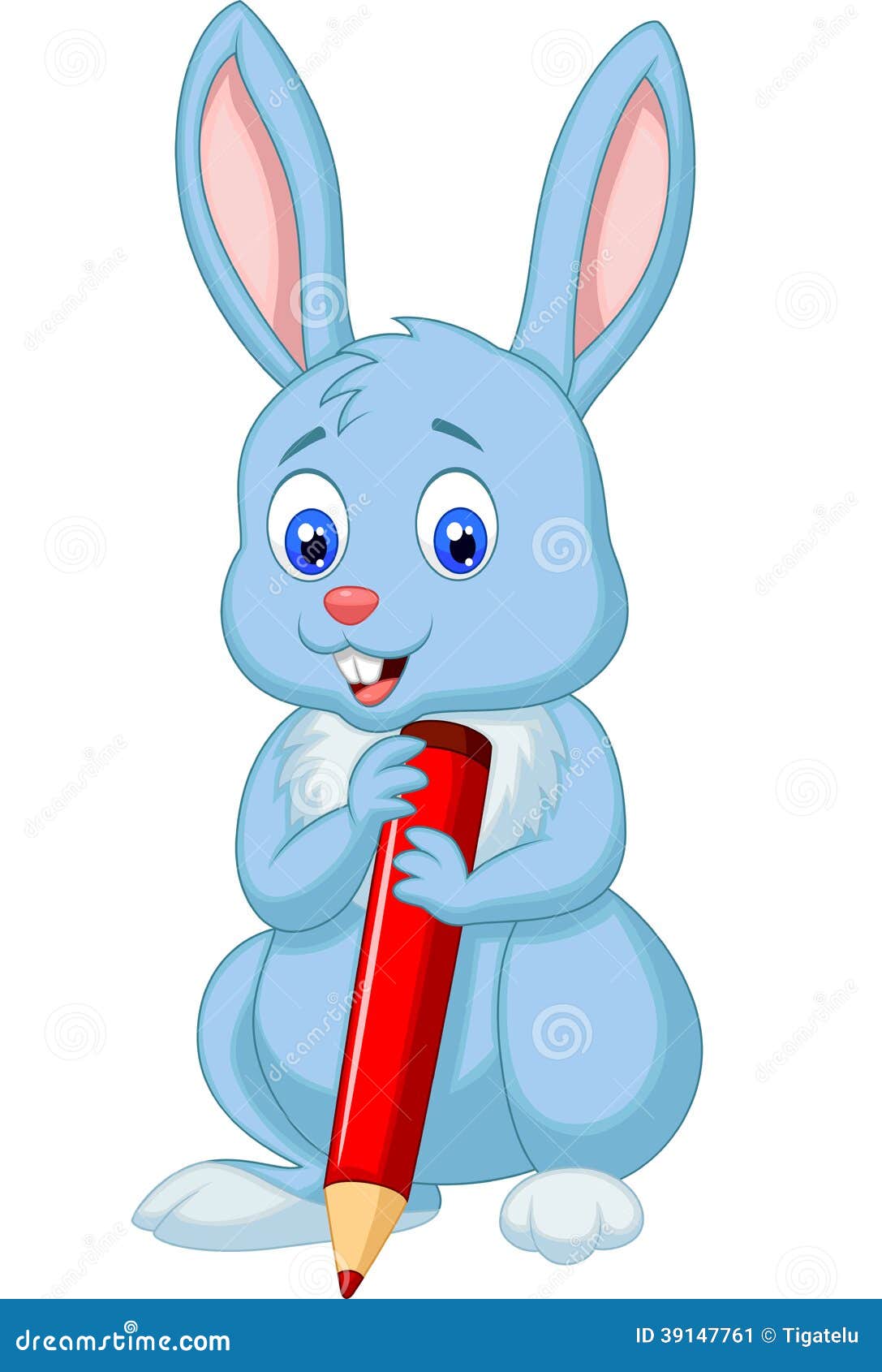 Cute Rabbit Cartoon Holding Red Pencil Stock Vector - Illustration of ...
