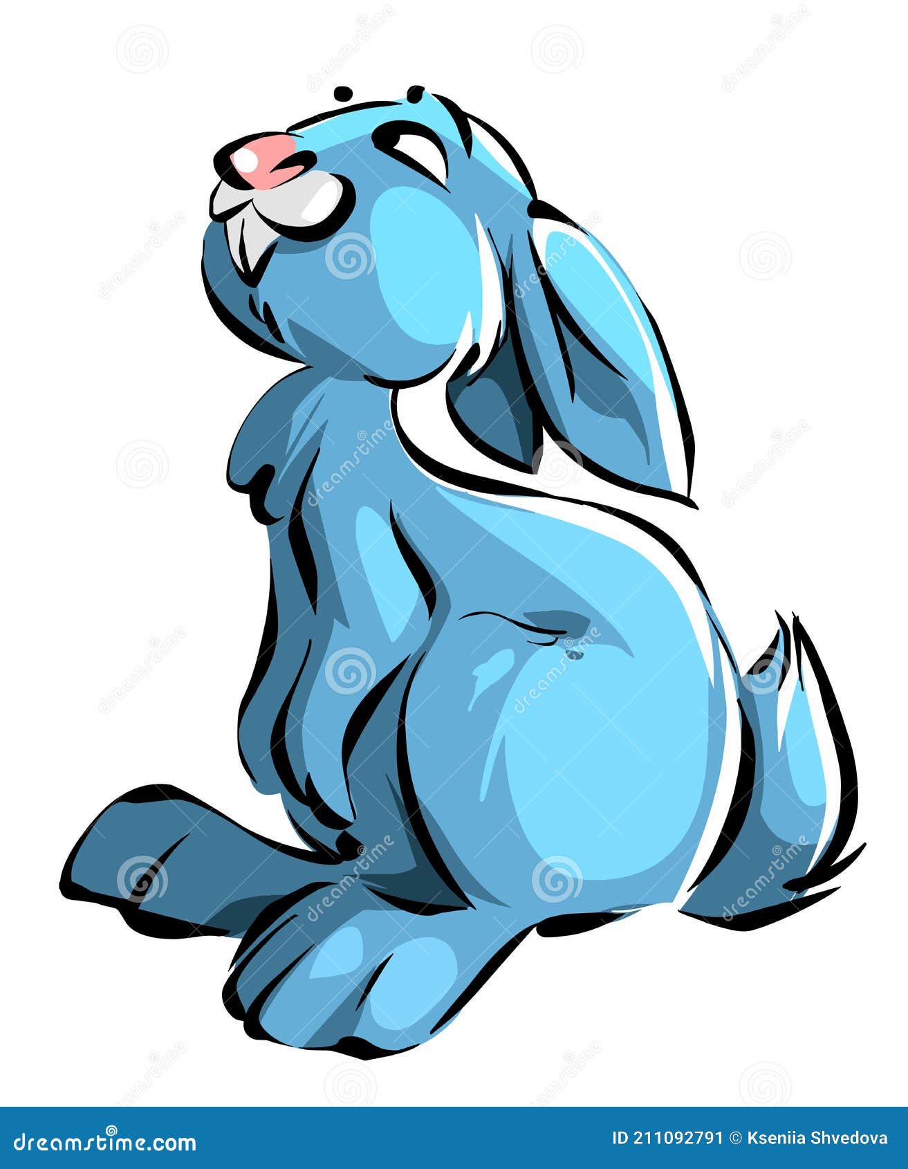 Cute Rabbit Cartoon. the Rabbit Sits and Looks Up Stock Vector ...