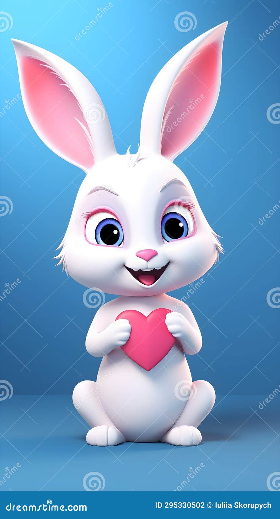 Cute Rabbit in Cartoon Style Holding a Heart Stock Illustration ...