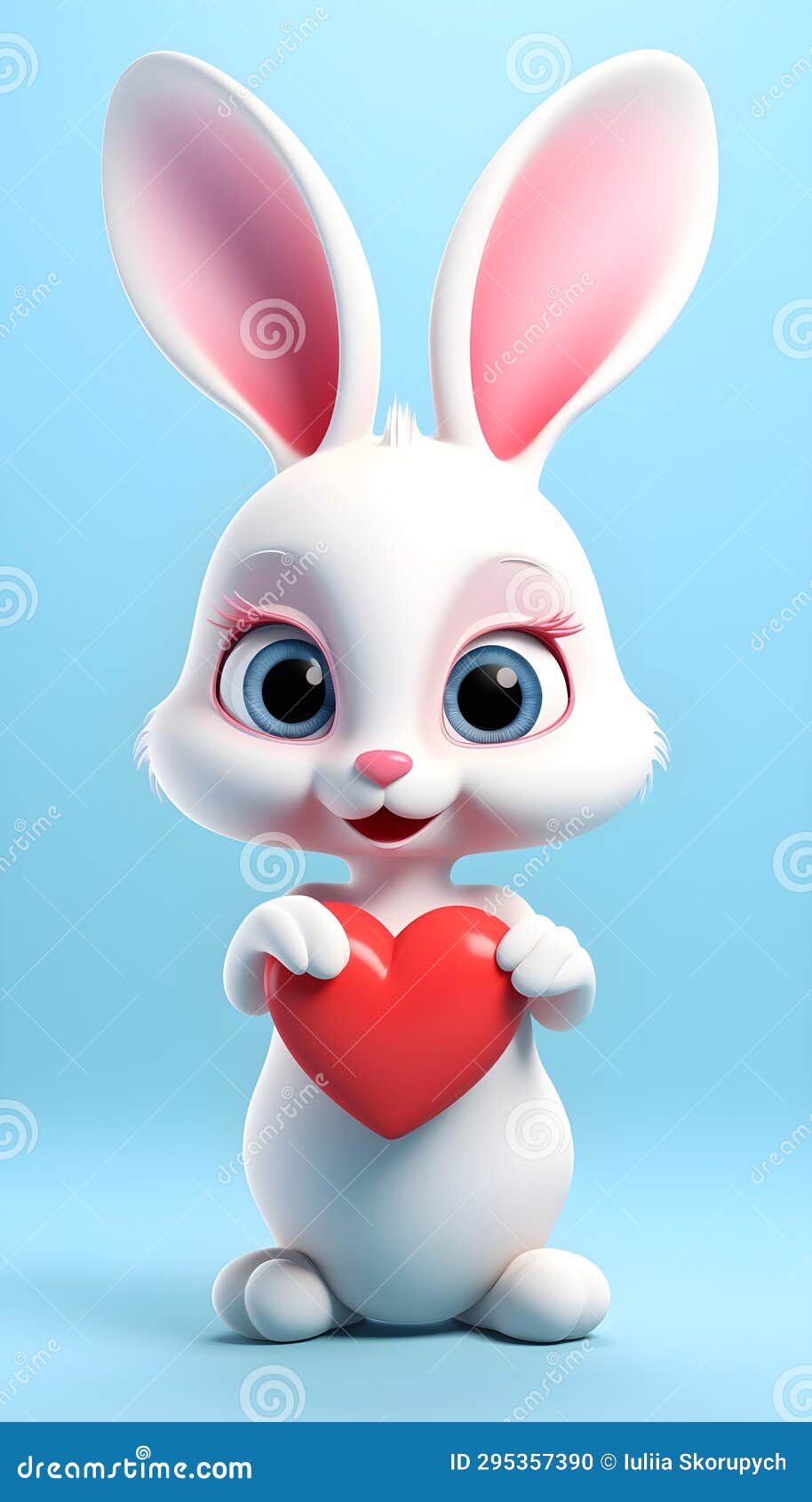 Cute Rabbit in Cartoon Style Holding a Heart Stock Illustration ...