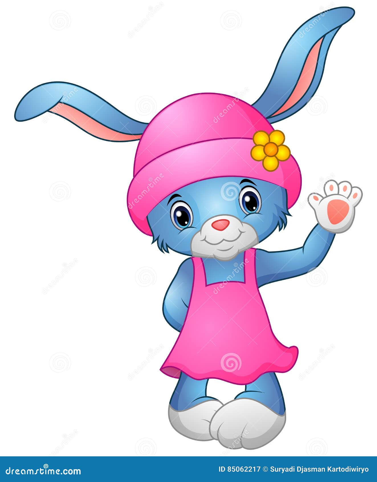 Cute Rabbit Cartoon Waving Hand Stock Vector - Illustration of ...