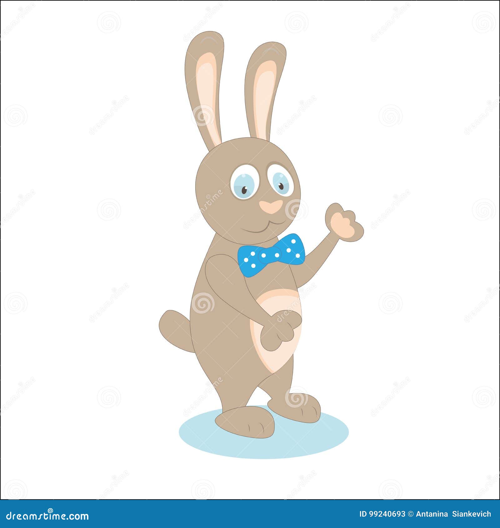 Cute Rabbit Cartoon on White Waving Good Bye. Wearing a Bow. Vector ...