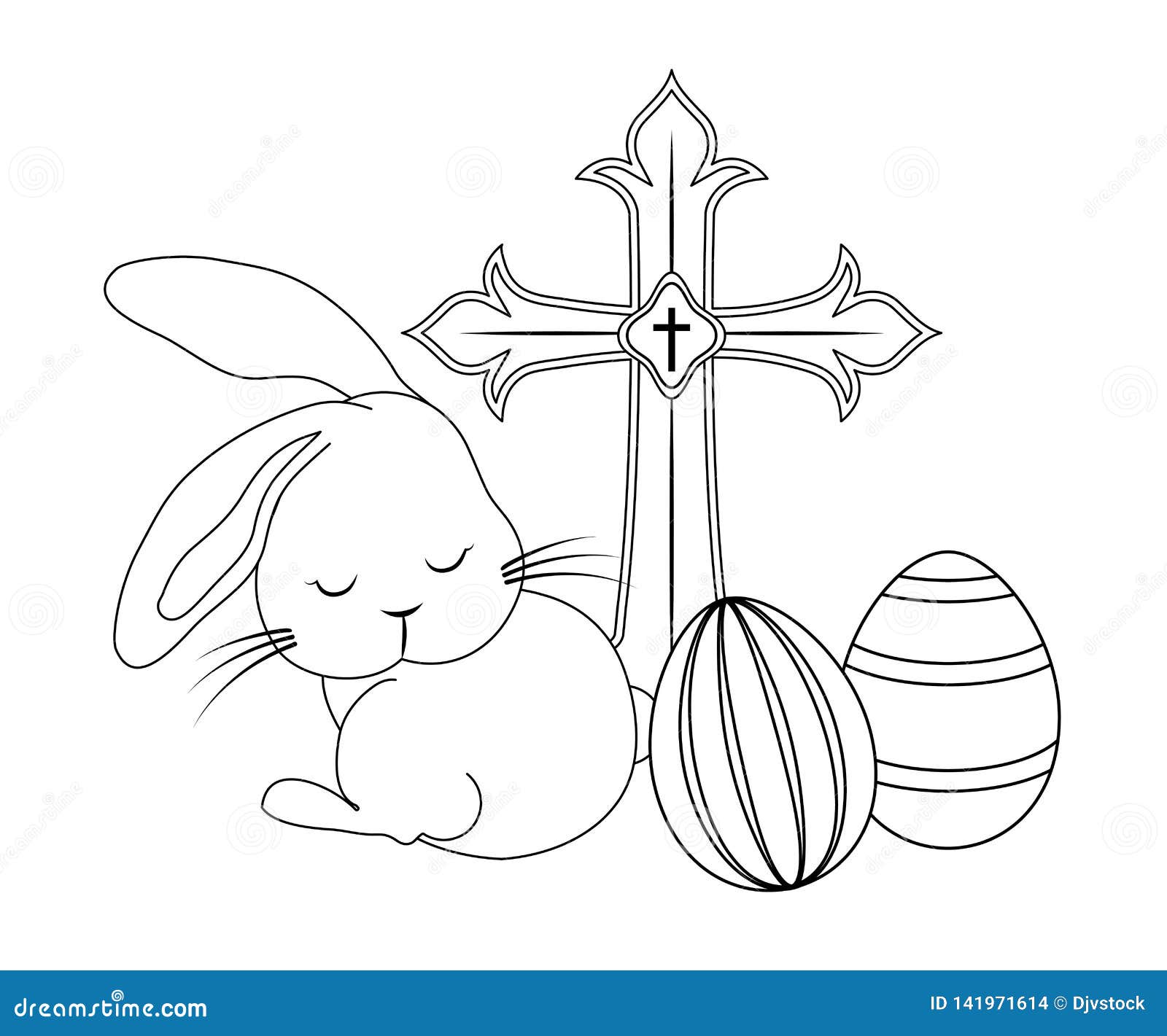 Cute Rabbit with Catholic Cross and Eggs of Easter Stock Vector ...