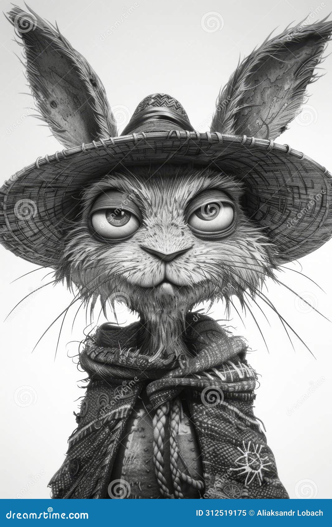 Cute Rabbit Character in a Hat on a White Background. Pencil Drawing ...