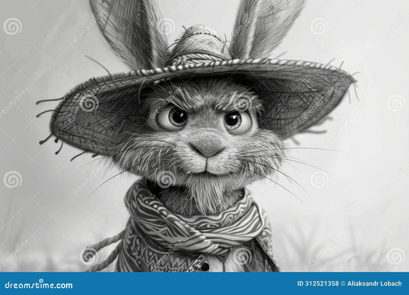 Cute Rabbit Character in a Hat on a White Background. Pencil Drawing ...