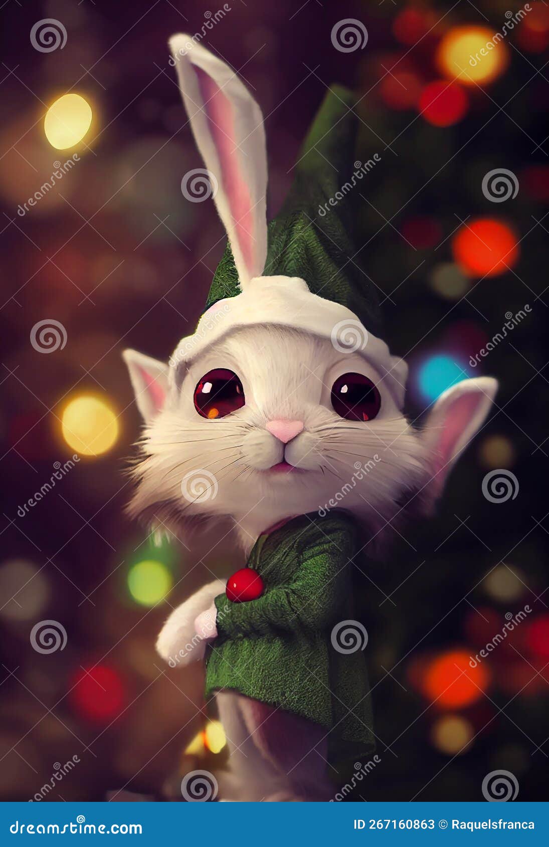 Cute Rabbit with Christmas Elf Clothes Stock Illustration ...