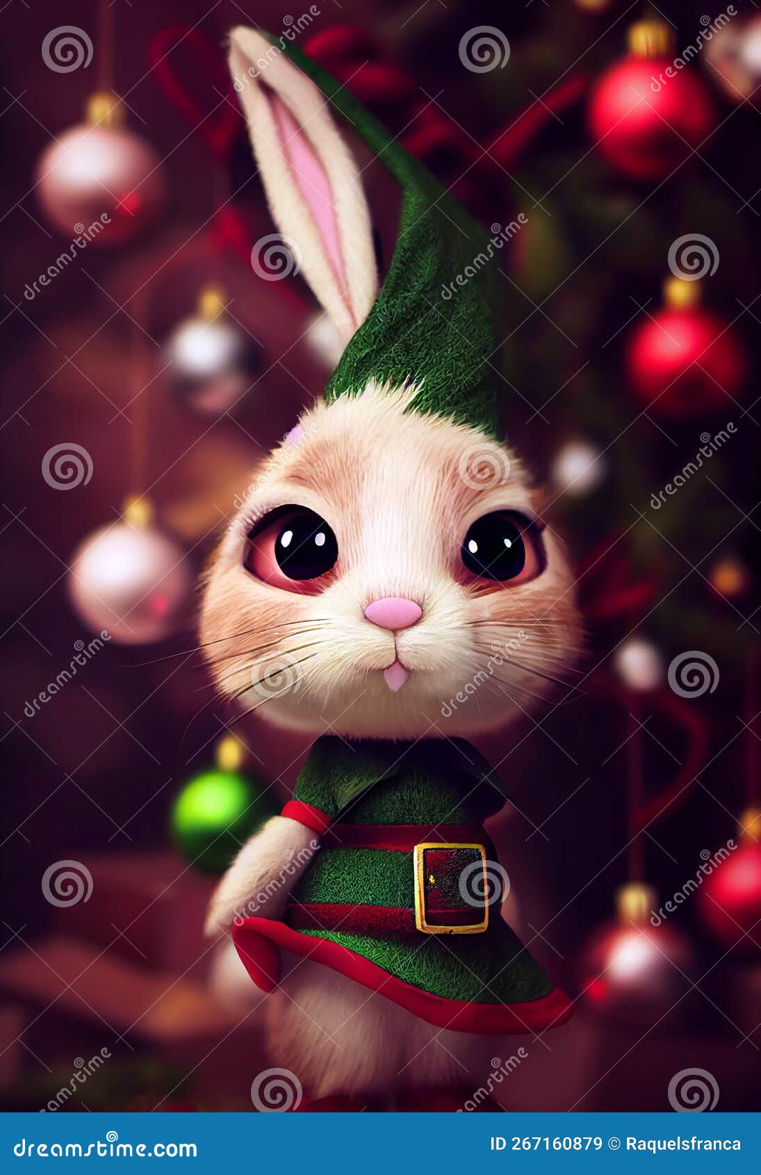Cute Rabbit with Christmas Elf Clothes Stock Illustration ...