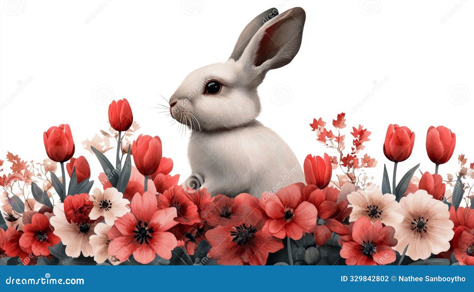 Cute Rabbit among Colorful Spring Flowers Stock Illustration ...
