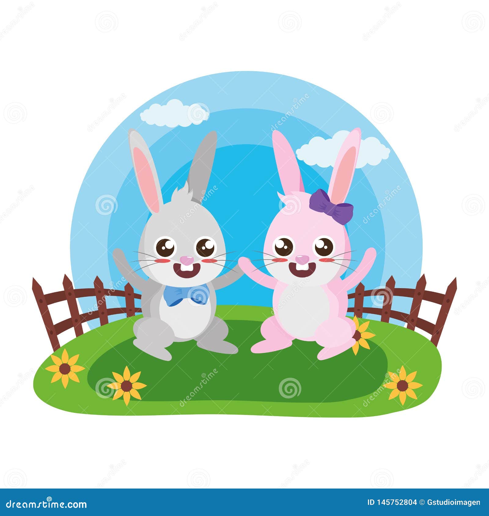 Cute rabbit couple stock illustration. Illustration of grass - 145752804