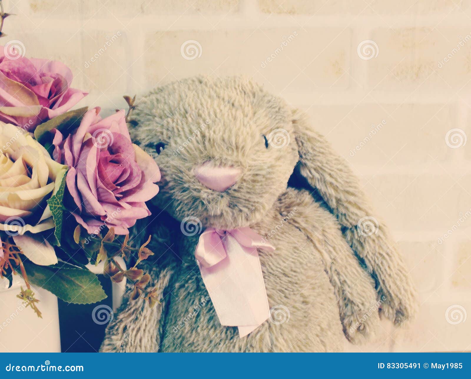 Cute Rabbit Doll and Copy Space Background Stock Image - Image of cute ...