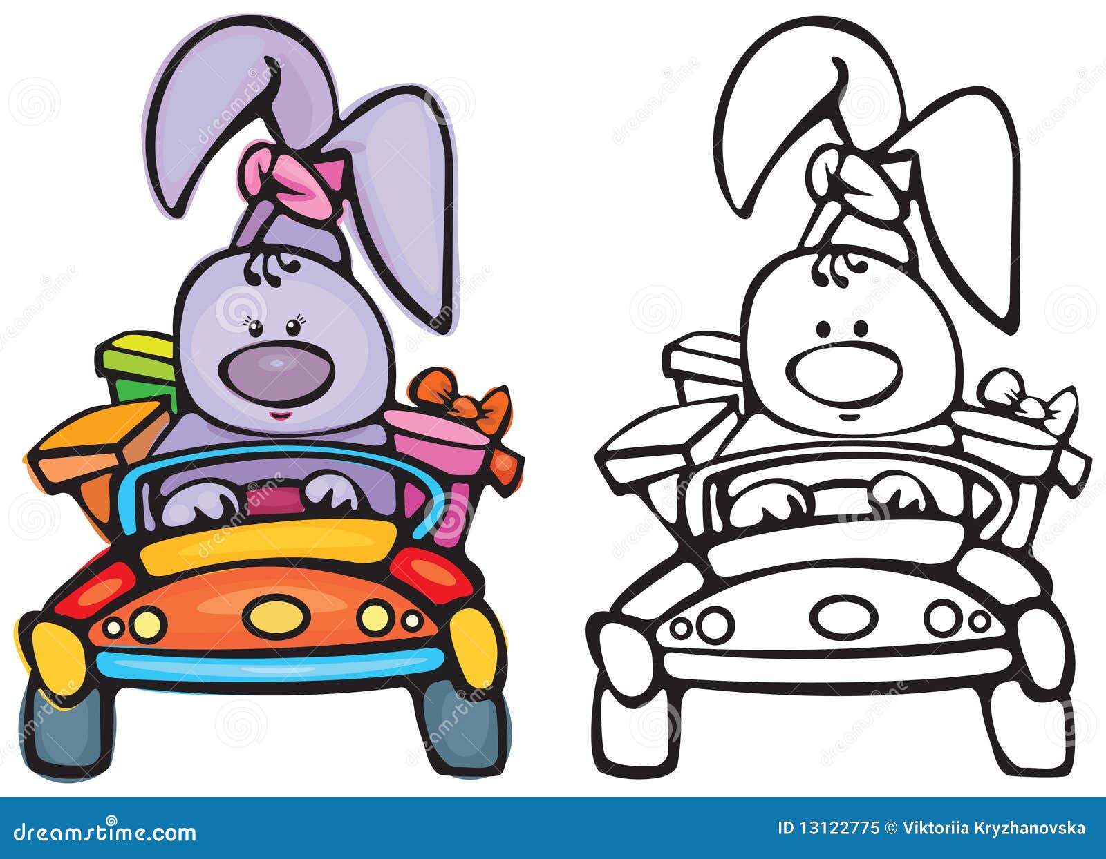 Cute rabbit driving car stock vector. Illustration of merry - 13122775
