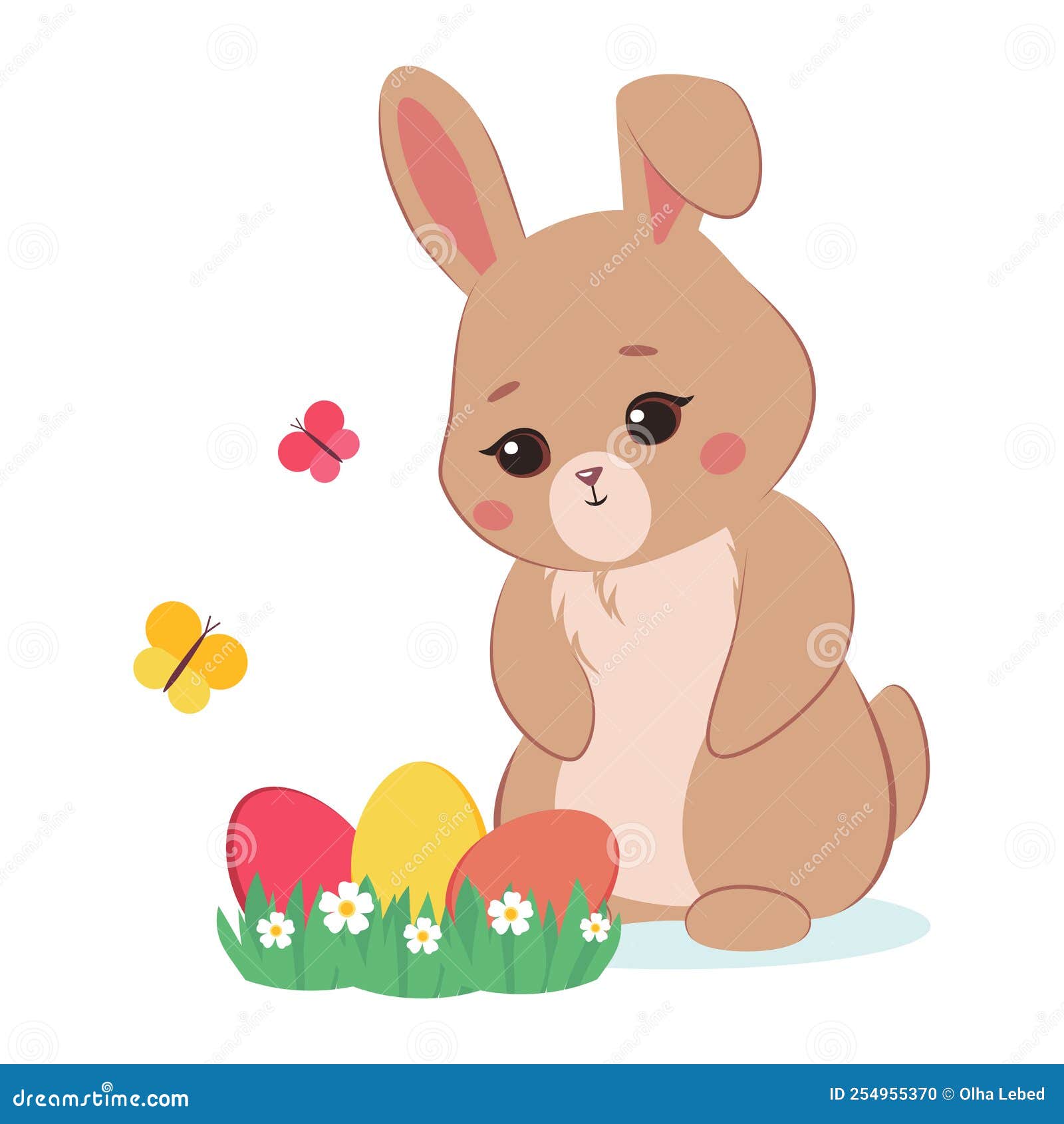Cute Rabbit with Easter Eggs. Fluffy Bunny Cartoon Stock Vector ...