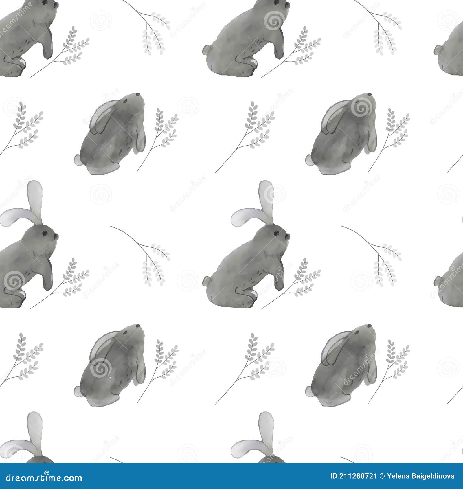 Cute Rabbit with Easter Willow Branch on a White Background. Stock Vector - Illustration of ...