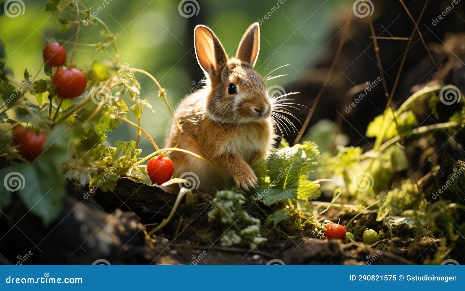 Cute Rabbit Eating Fresh Tomato in Green Vegetable Garden Generated by ...