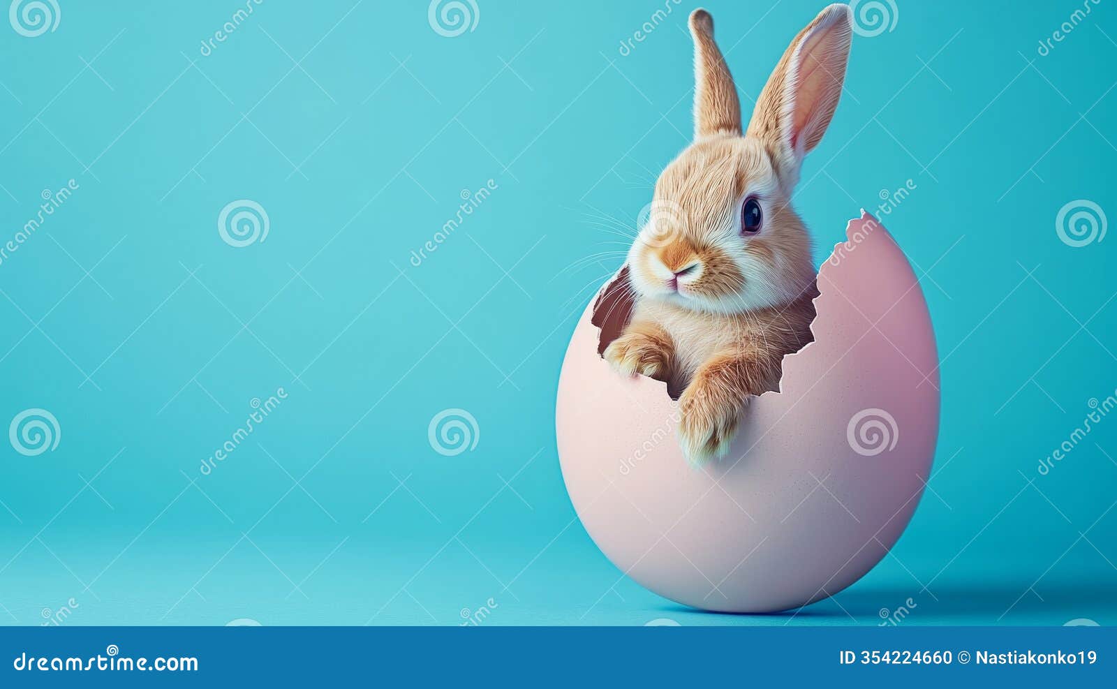 Cute Rabbit Emerging from a Cracked Egg on Blue Background. Easter and ...