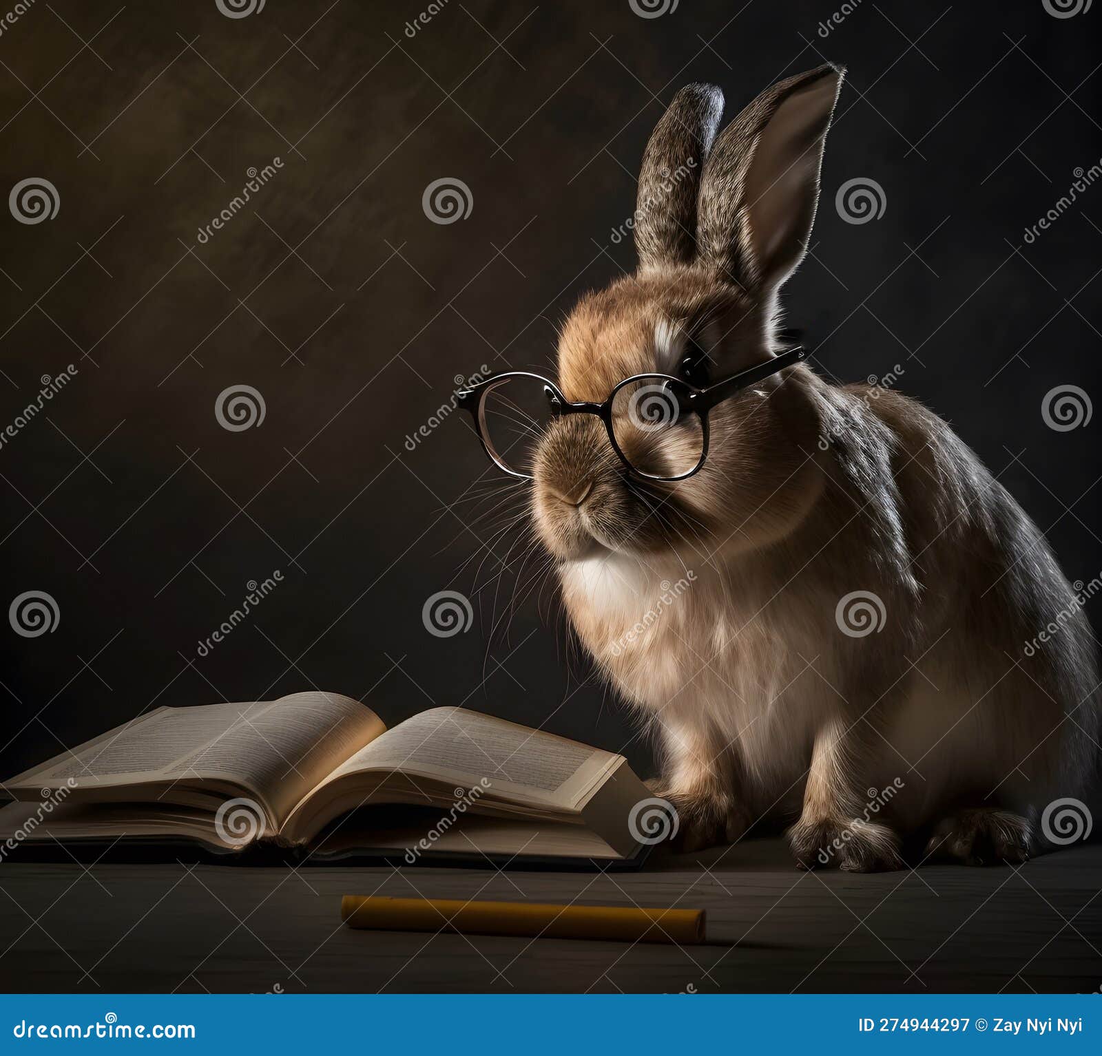 Cute Rabbit with Eyeglasses and Book about Bedtime Stories Stock ...
