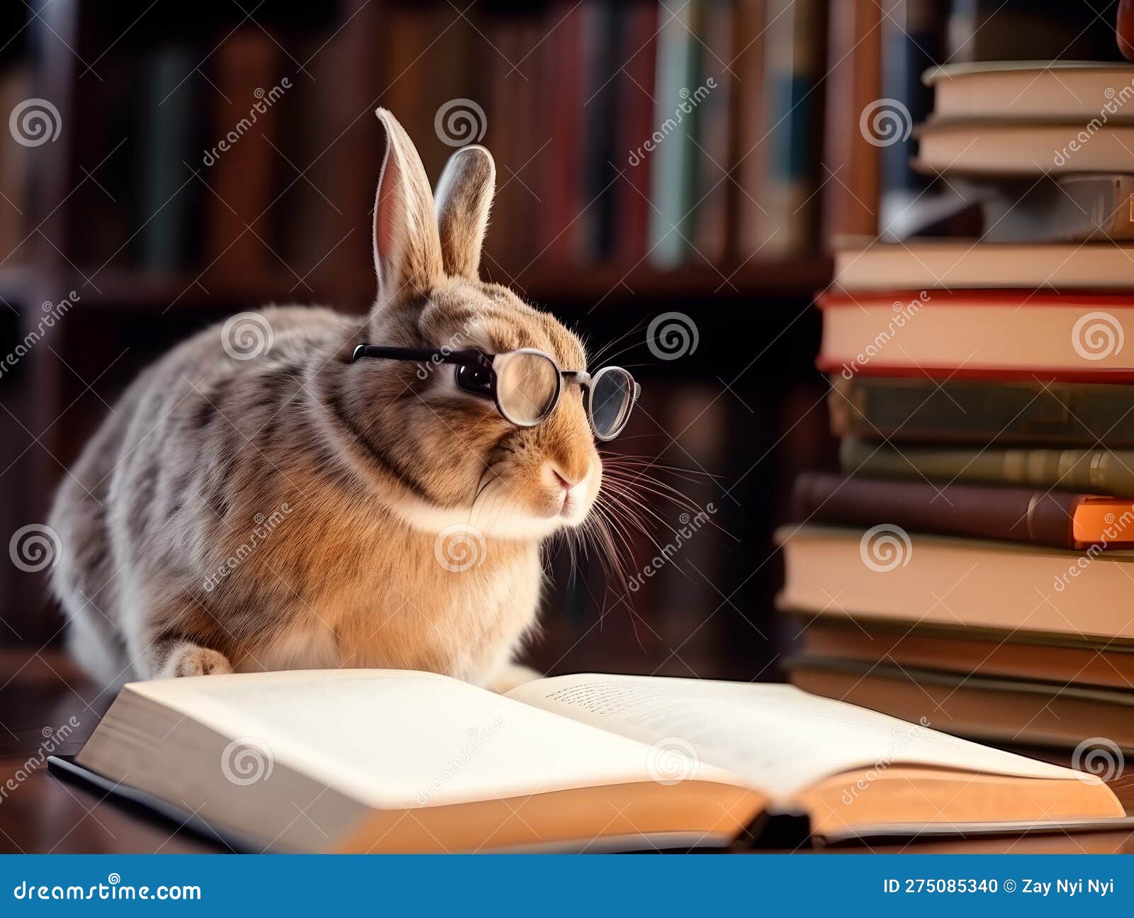 Cute Rabbit with Eyeglasses and Book about Bedtime Stories Stock ...