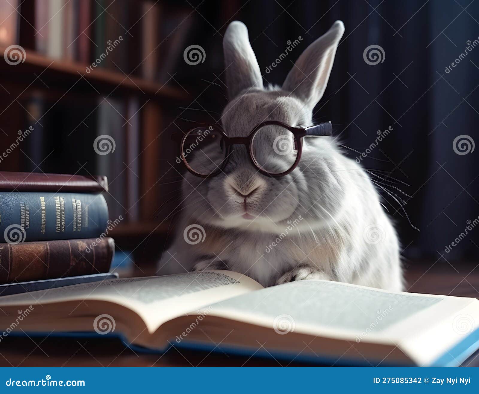 Cute Rabbit with Eyeglasses and Book about Bedtime Stories Stock ...