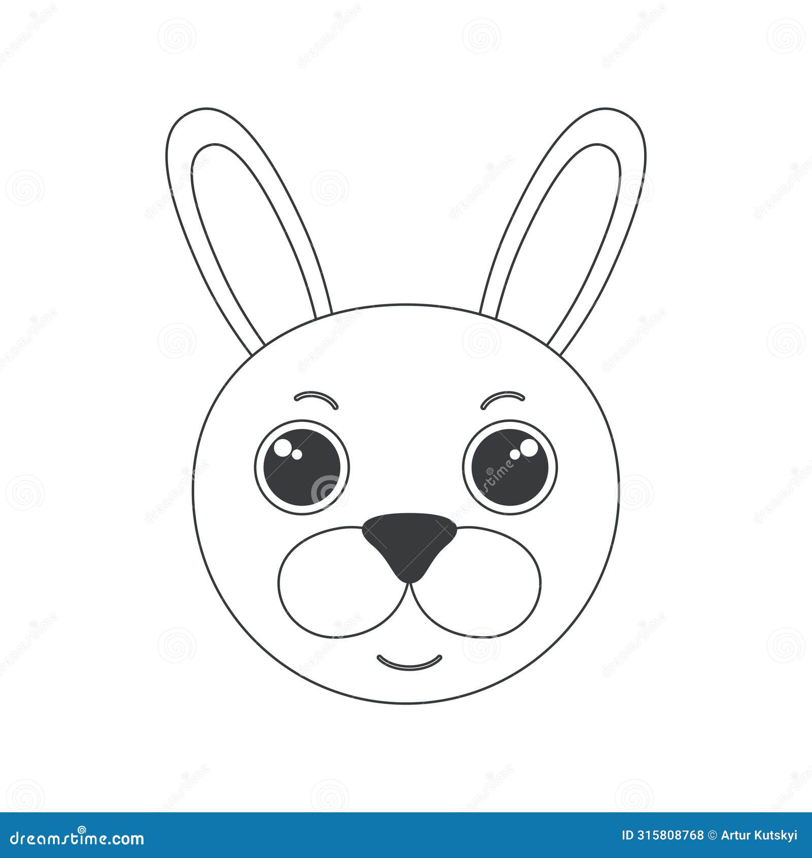 Cute Rabbit Face, Animals Head of Simple Shape with Long Ears Stock ...