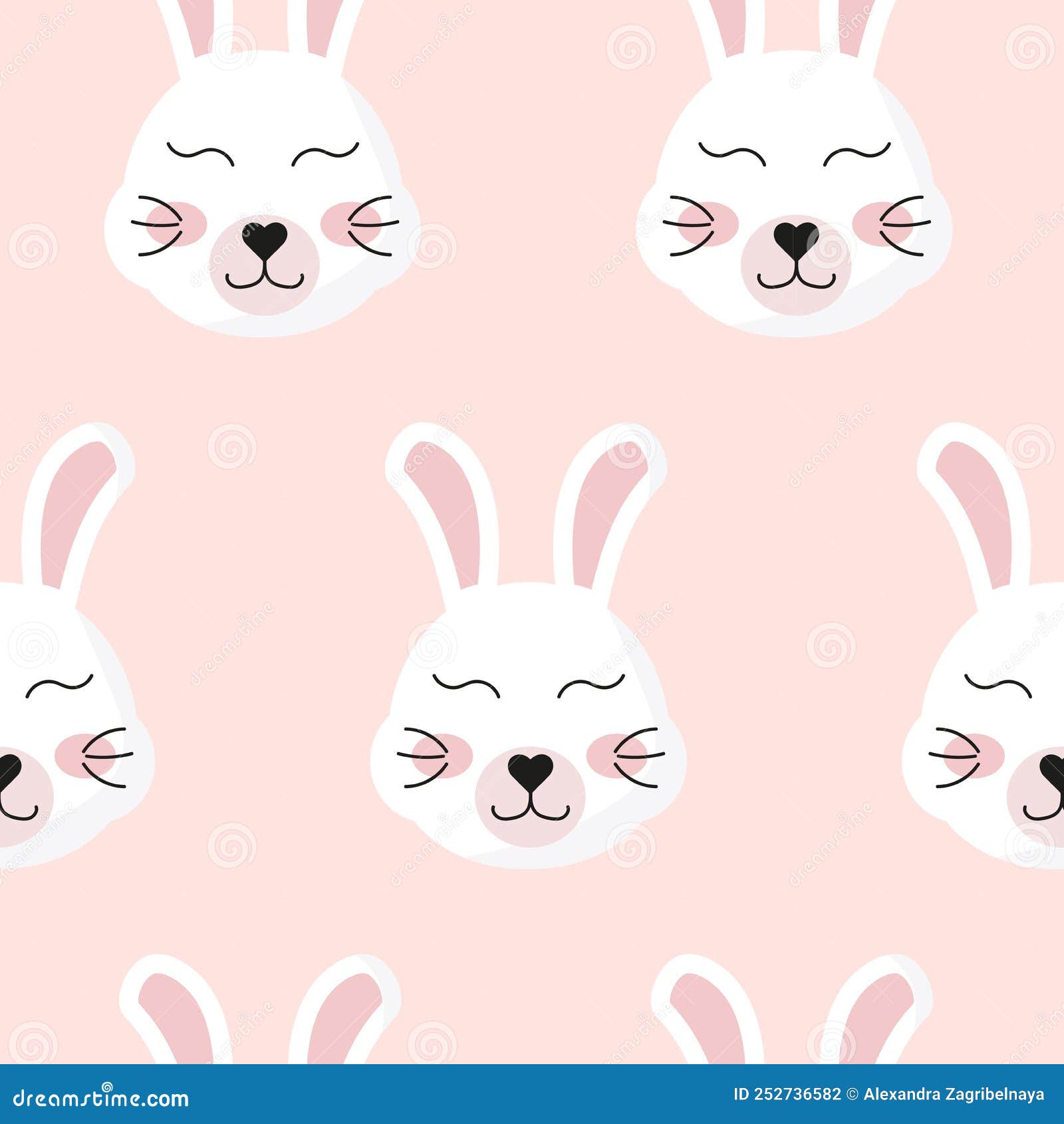 Cute Rabbit Face Seamless Pattern, Hare Muzzle, Head. Cartoon Vector ...