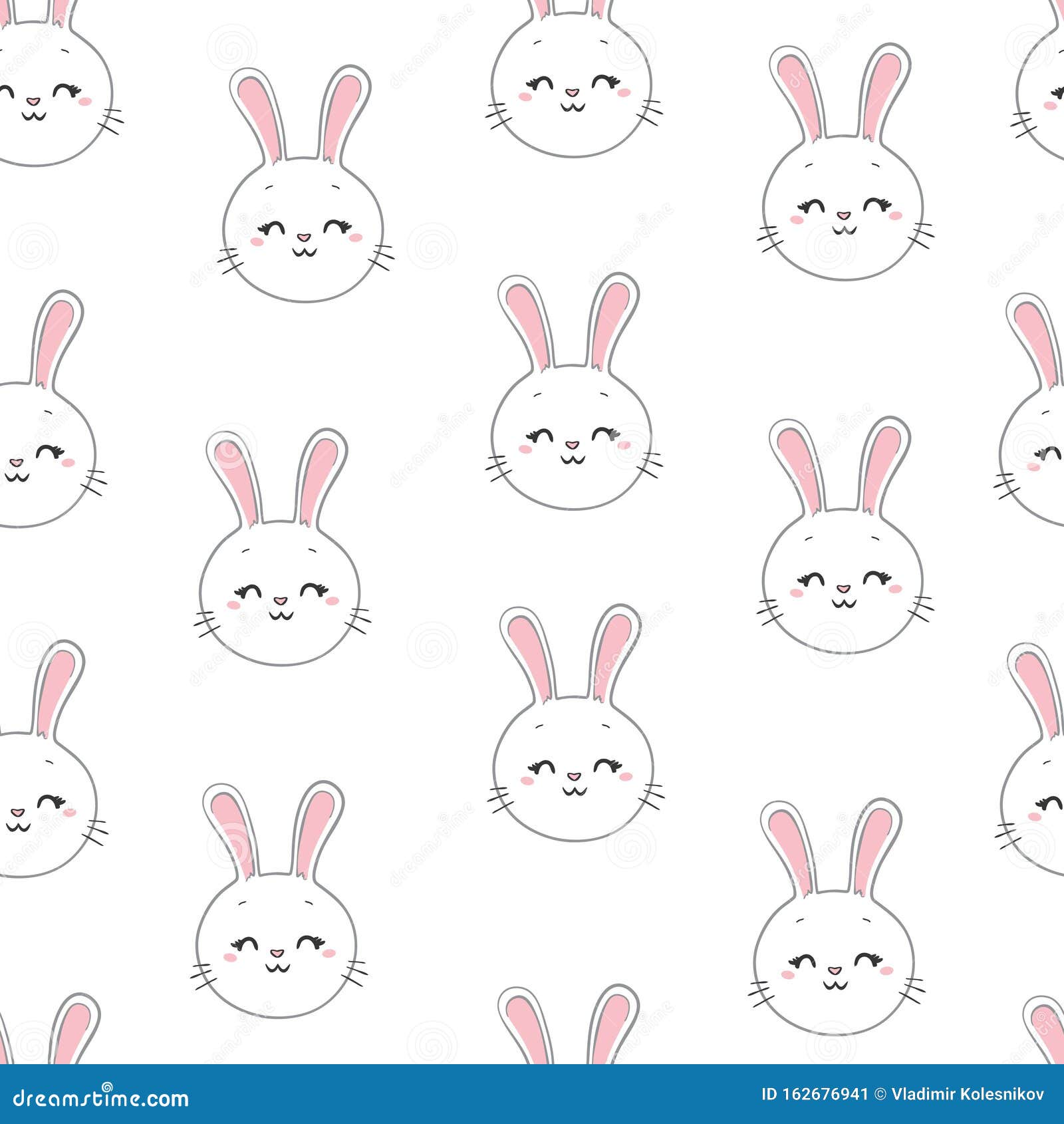 Cute Rabbit Face. Seamless Wallpaper Stock Illustration - Illustration ...