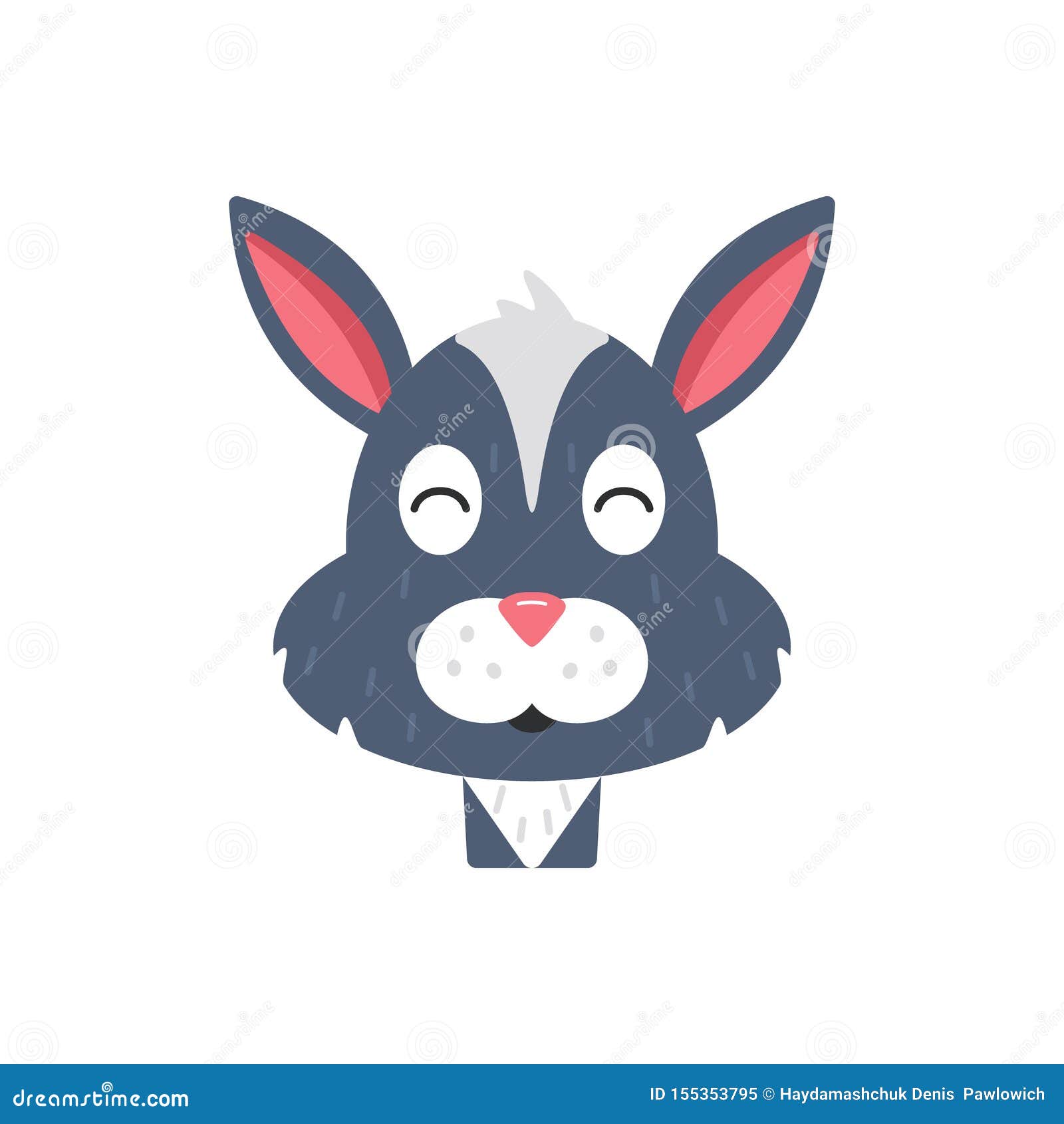 Cute Rabbit Face Vector Illustration Isolated on White. Stock Vector ...