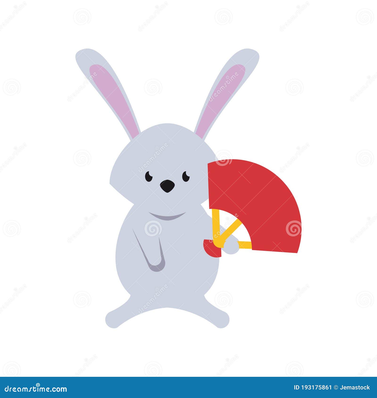 Cute Rabbit with Fan Flat Style Icon Stock Vector - Illustration of ...