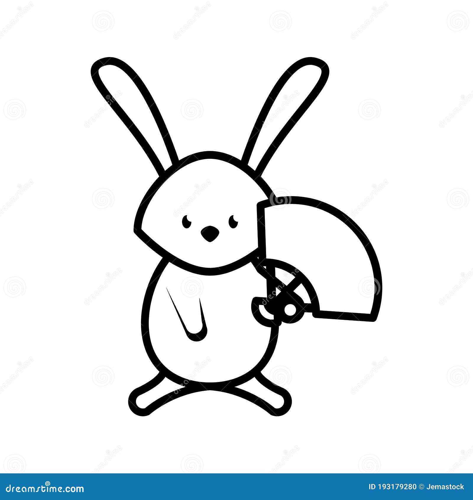 Cute Rabbit with Fan Line Style Icon Stock Vector - Illustration of ...