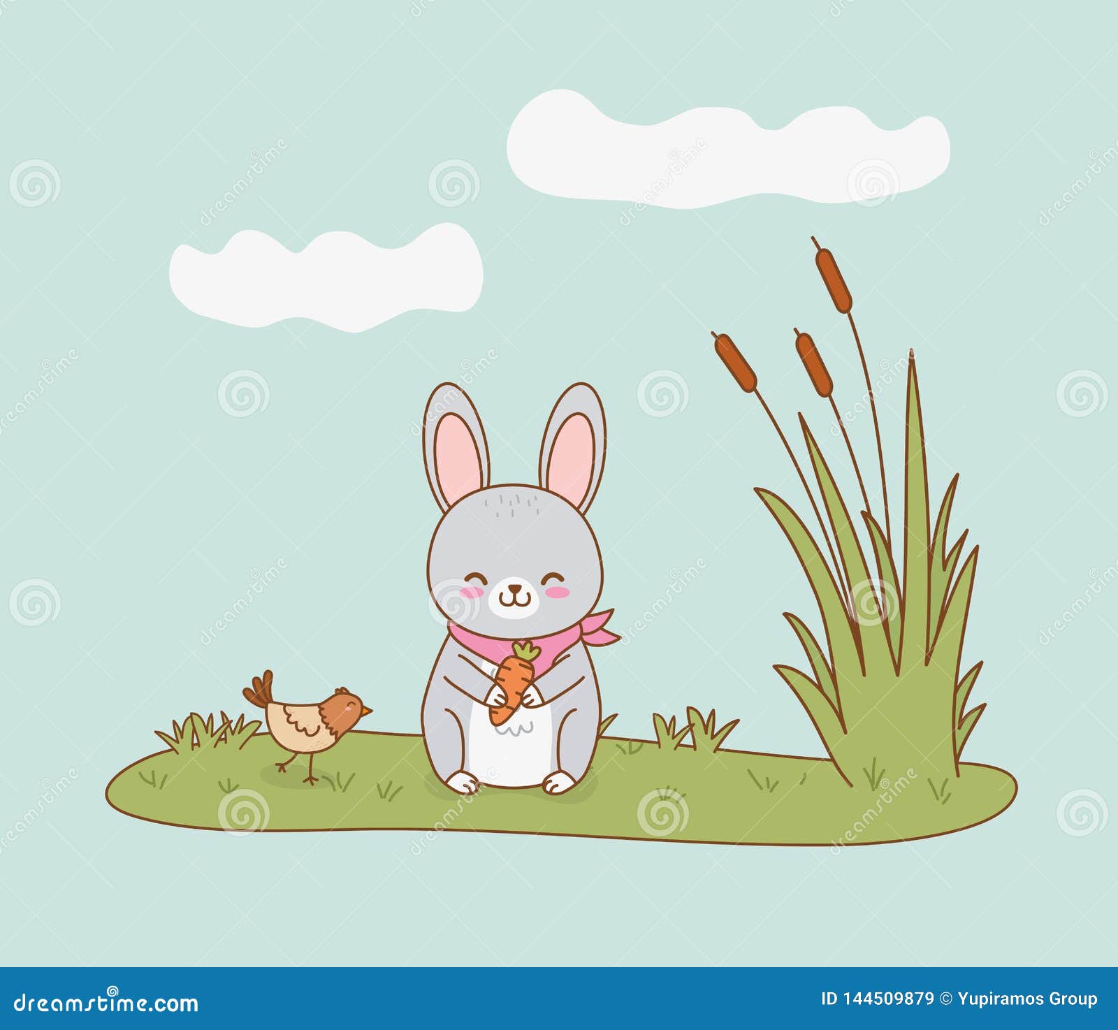 Cute Rabbit in the Field Woodland Character Stock Vector - Illustration ...