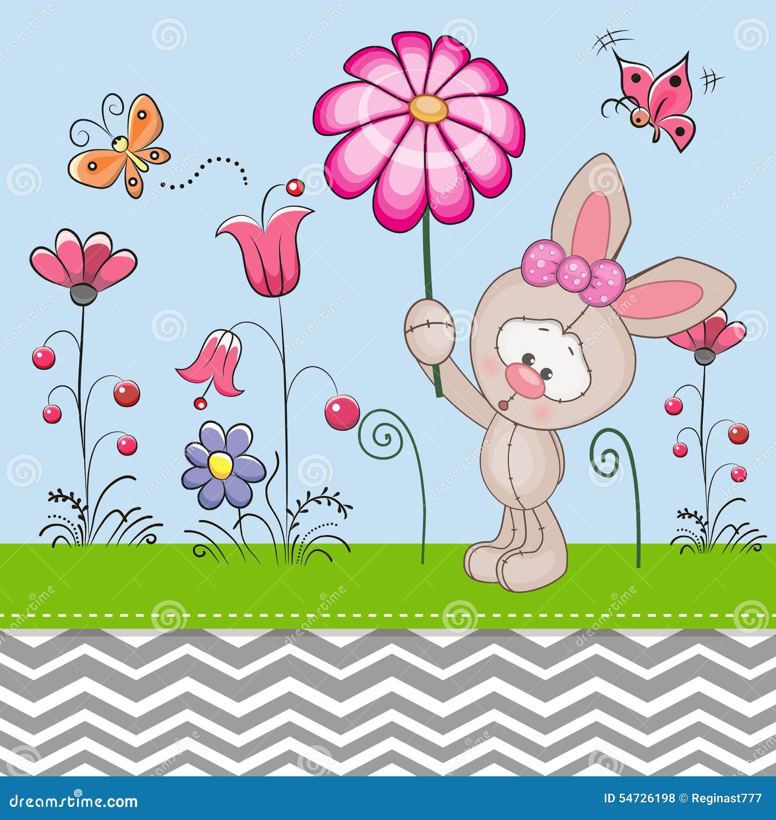 Cute Rabbit with a Flower stock vector. Illustration of animals - 54726198